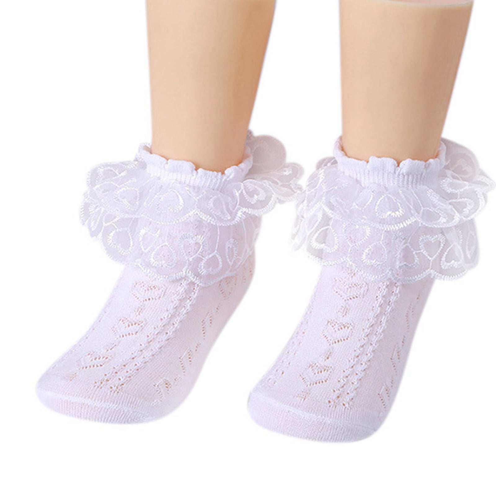 Little Girls Eyelet Lace Ruffle Frilly Ankle Socks Kids Soft Cotton Dress Socks Toddler Princess ...