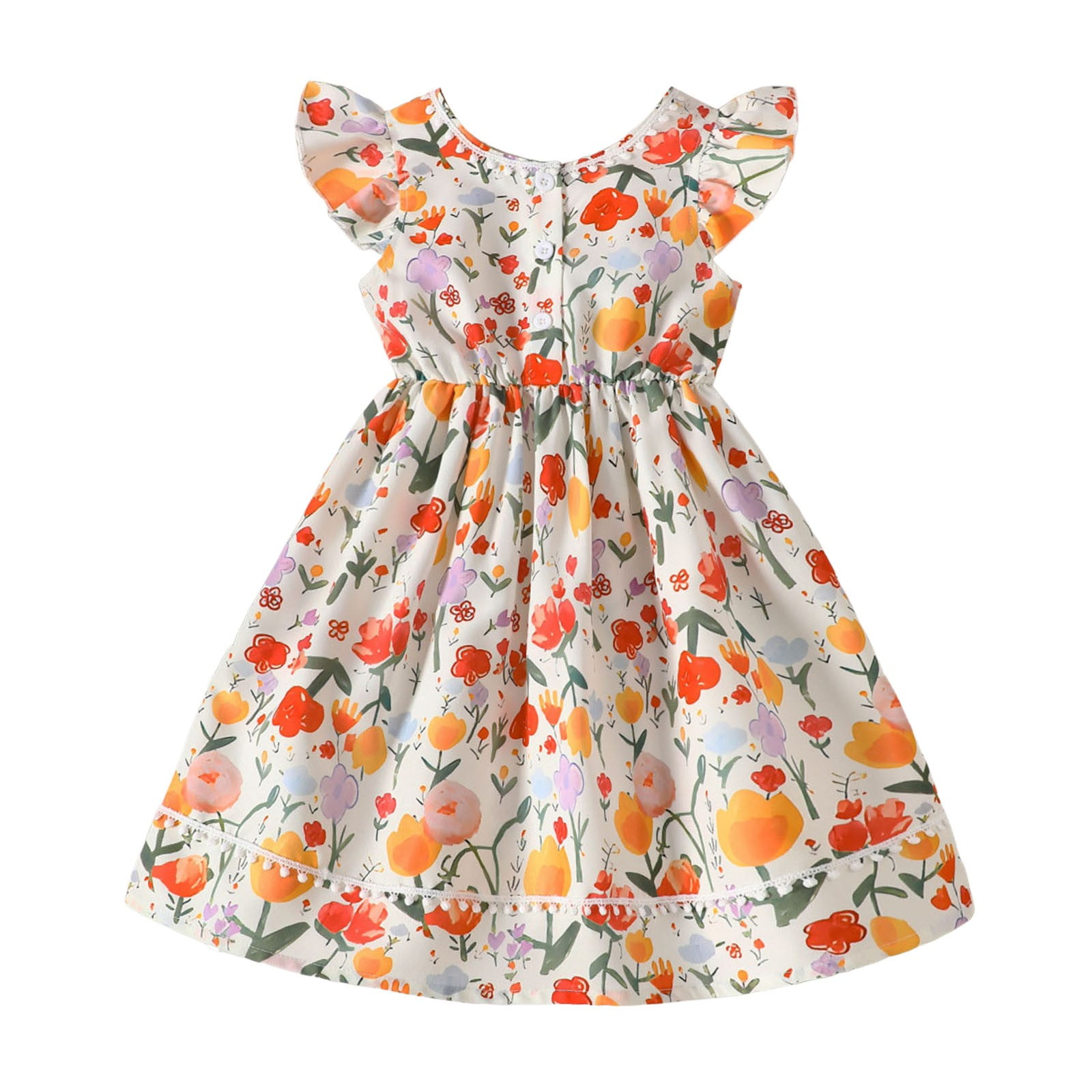 Little Girls Floral Print Dress With Puff Sleeves Casual Party Outfit ...
