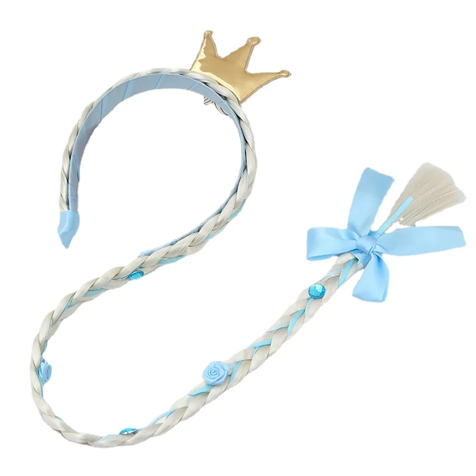 Little Girls Headband Elsa Wig Braid Rhinestones Cosplay Weaving Braid ...