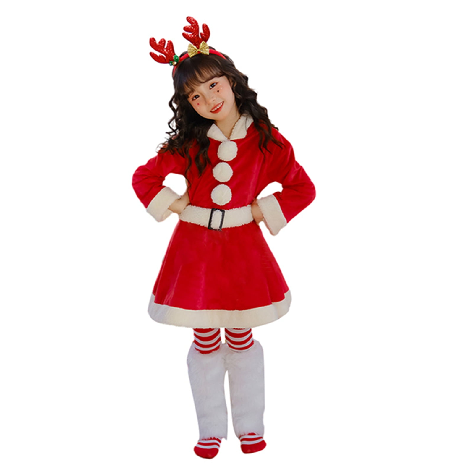 Little Girls Holiday Christmas Santa Sparkle Hood Red Dress with Belt ...