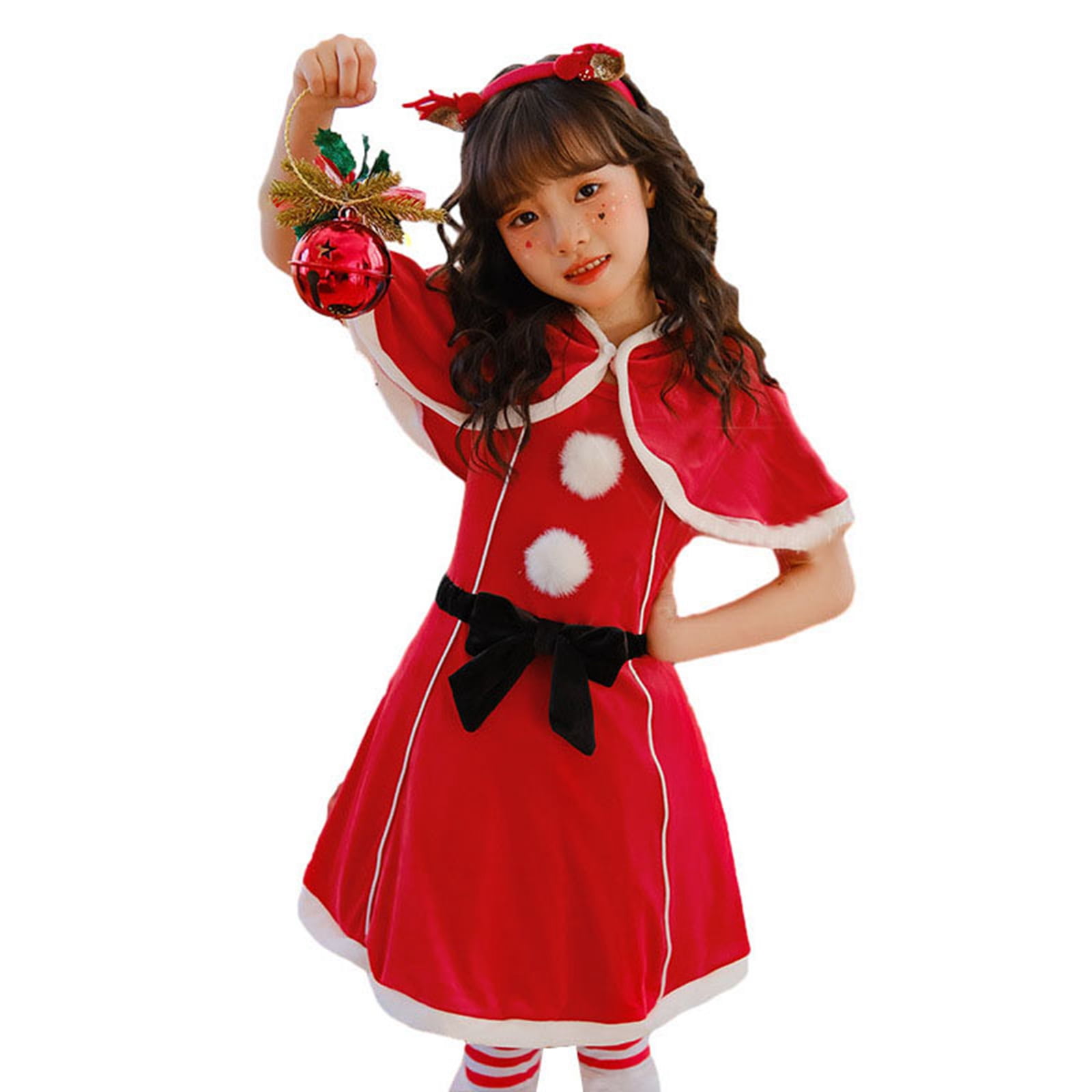Little Girls Holiday Christmas Santa Sparkle Hood Red Dress with Belt ...