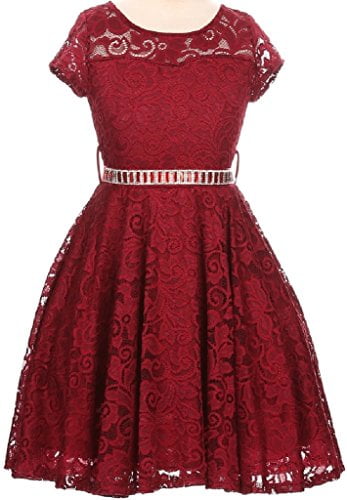 Little Girls Illusion Lace Top Stone Belt Flowers Girls Dresses ...