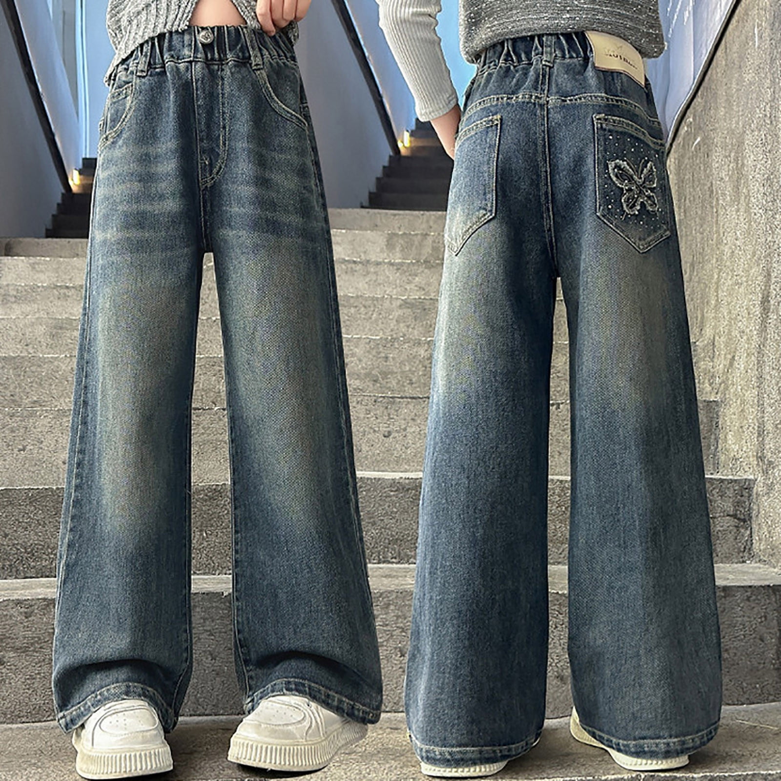 Little Girls' Jeans Embroidered Girls Flare Jeans with Pockets High ...