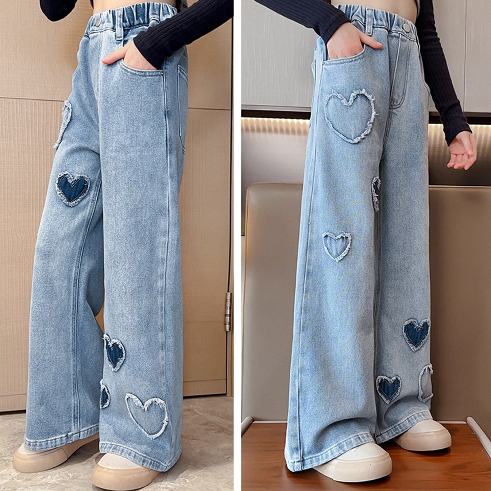 Little Girls Jeans Embroidered Jeans Girls Flare Leggings with Pockets ...