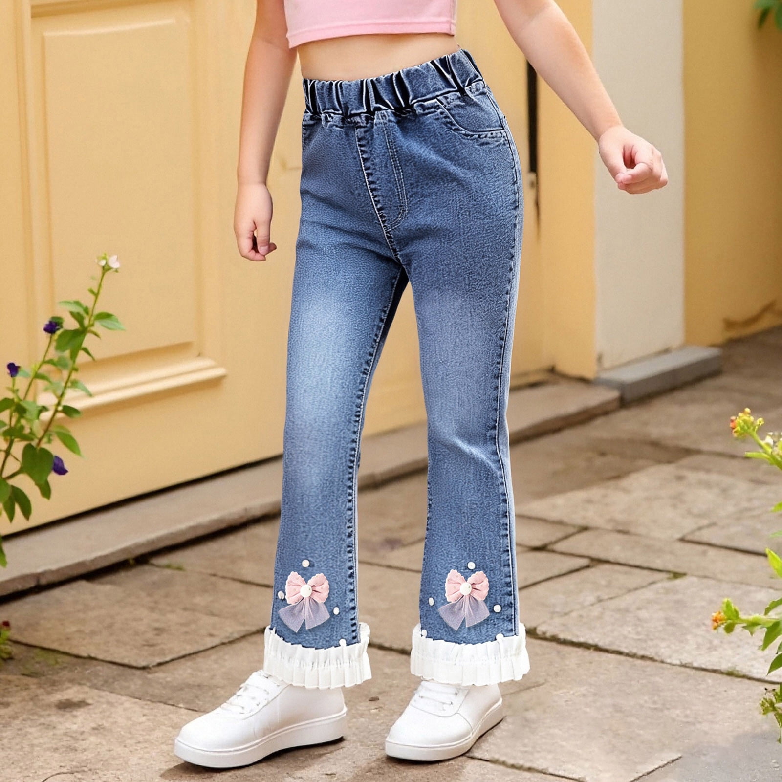 Little Girls' Jeans Embroidered Toddler Bell Bottoms with Pockets High ...