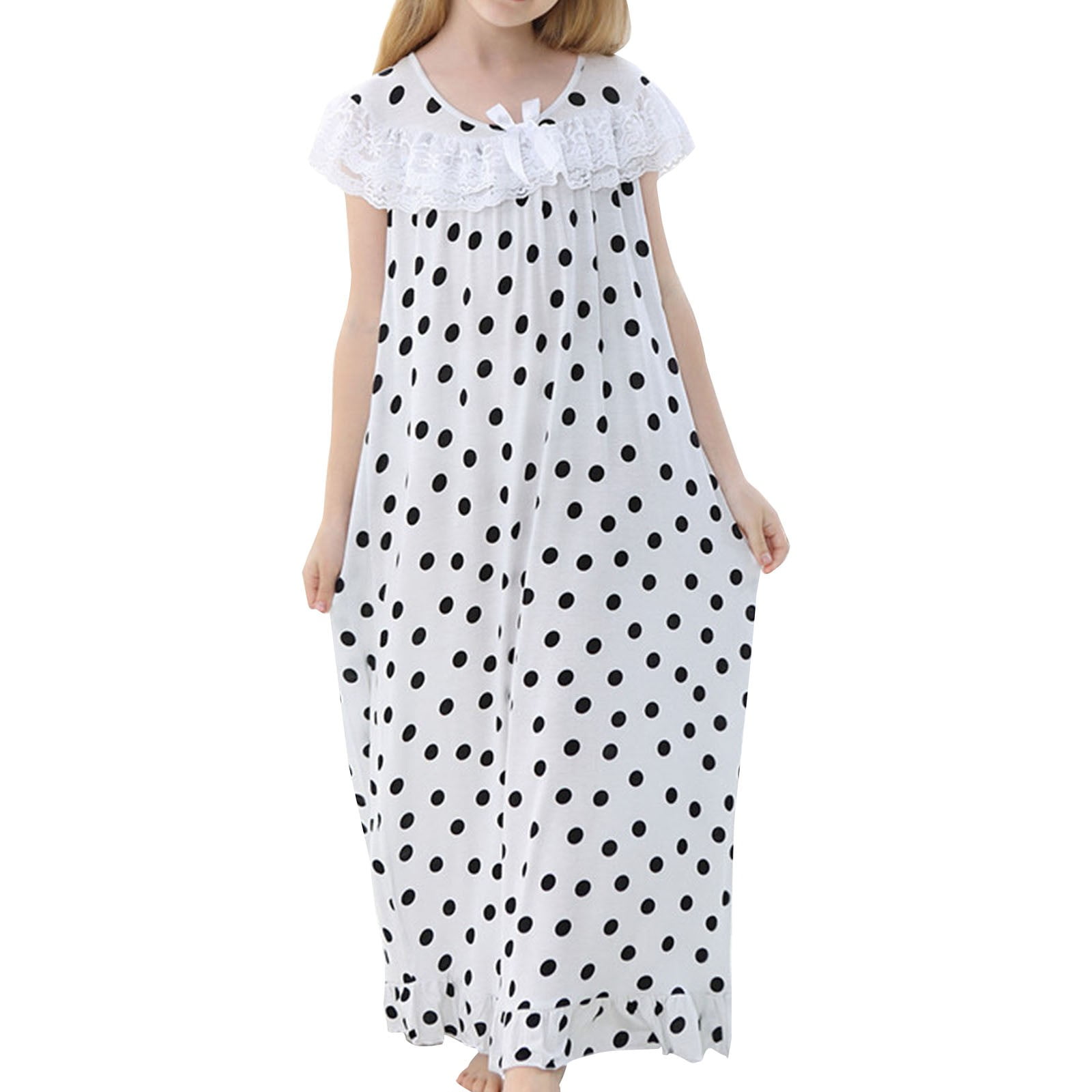 Little Girls Kids Lace Shoulder Crew Neck Long Sleepwear Soft Pajama ...