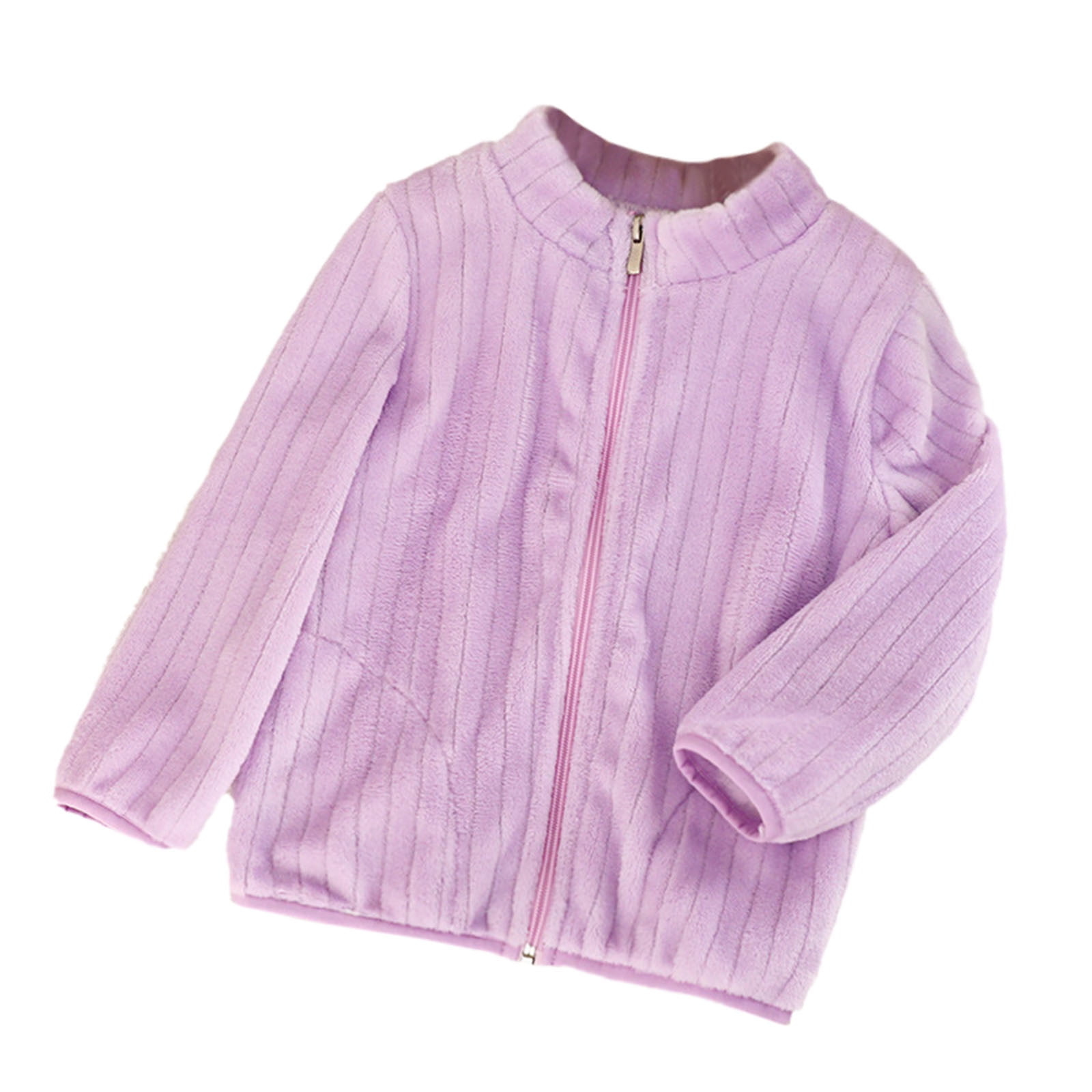 Little Girls Kids Long Sleeved Coral Jacket Stand Collar Zipper Stripe ...