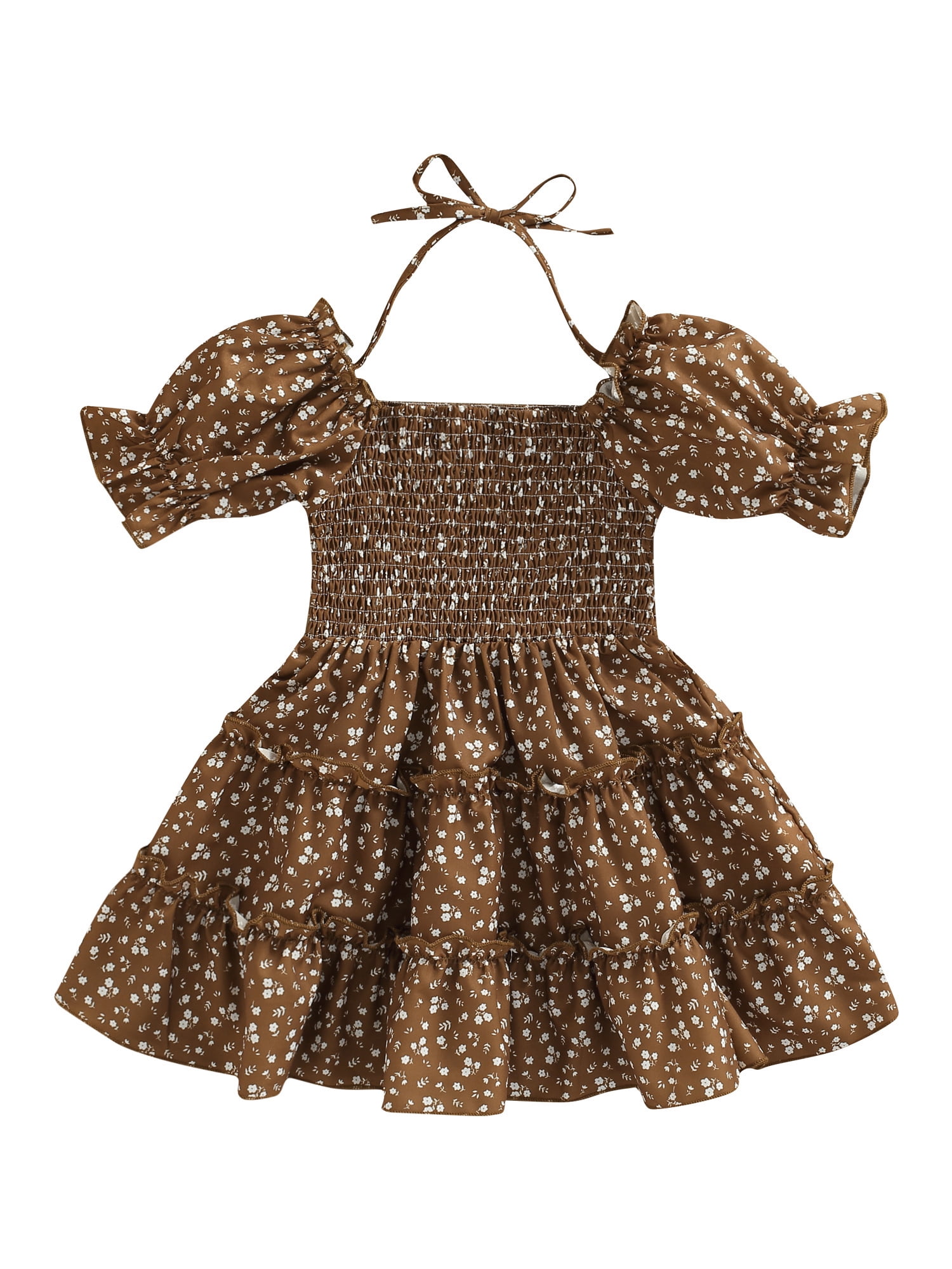 Little Girls Kids Summer Ruffle Mini Dress Floral Print Square Neck ...