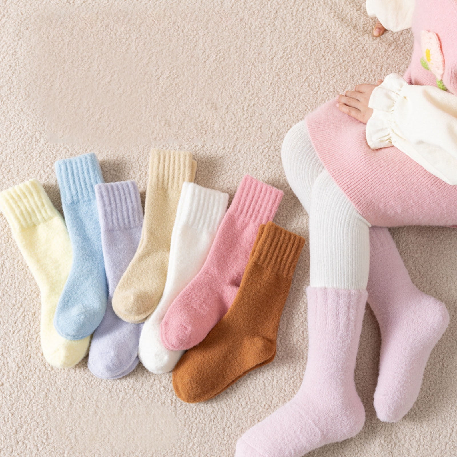 Little Girls Knee High Socks Solid Color Stripes Socks Cotton Comfy ...