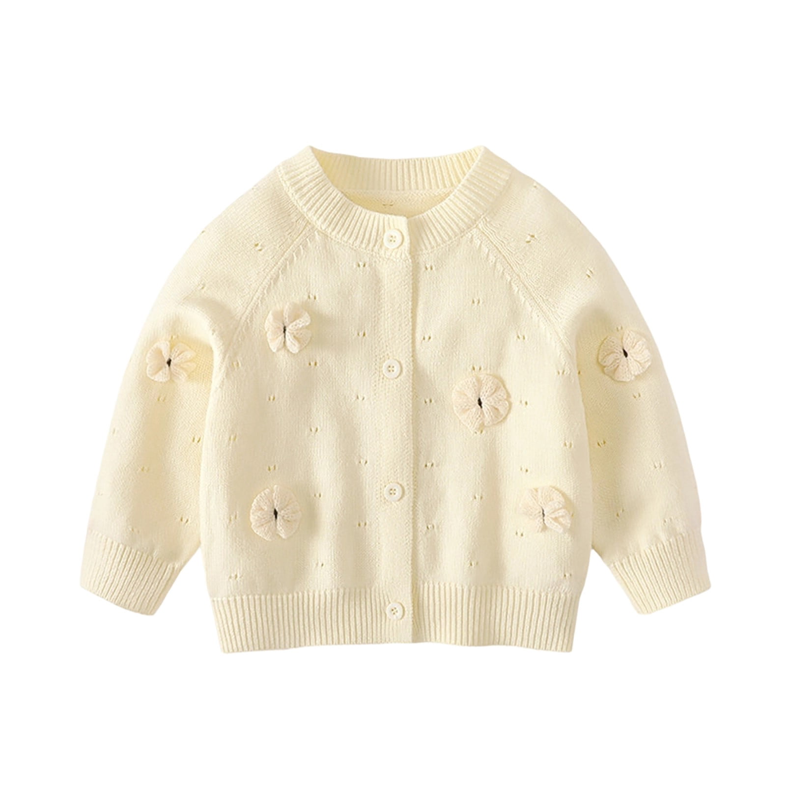 Little Girls Knit Cardigan Sweater With Handmade 3D Floral Detail ...