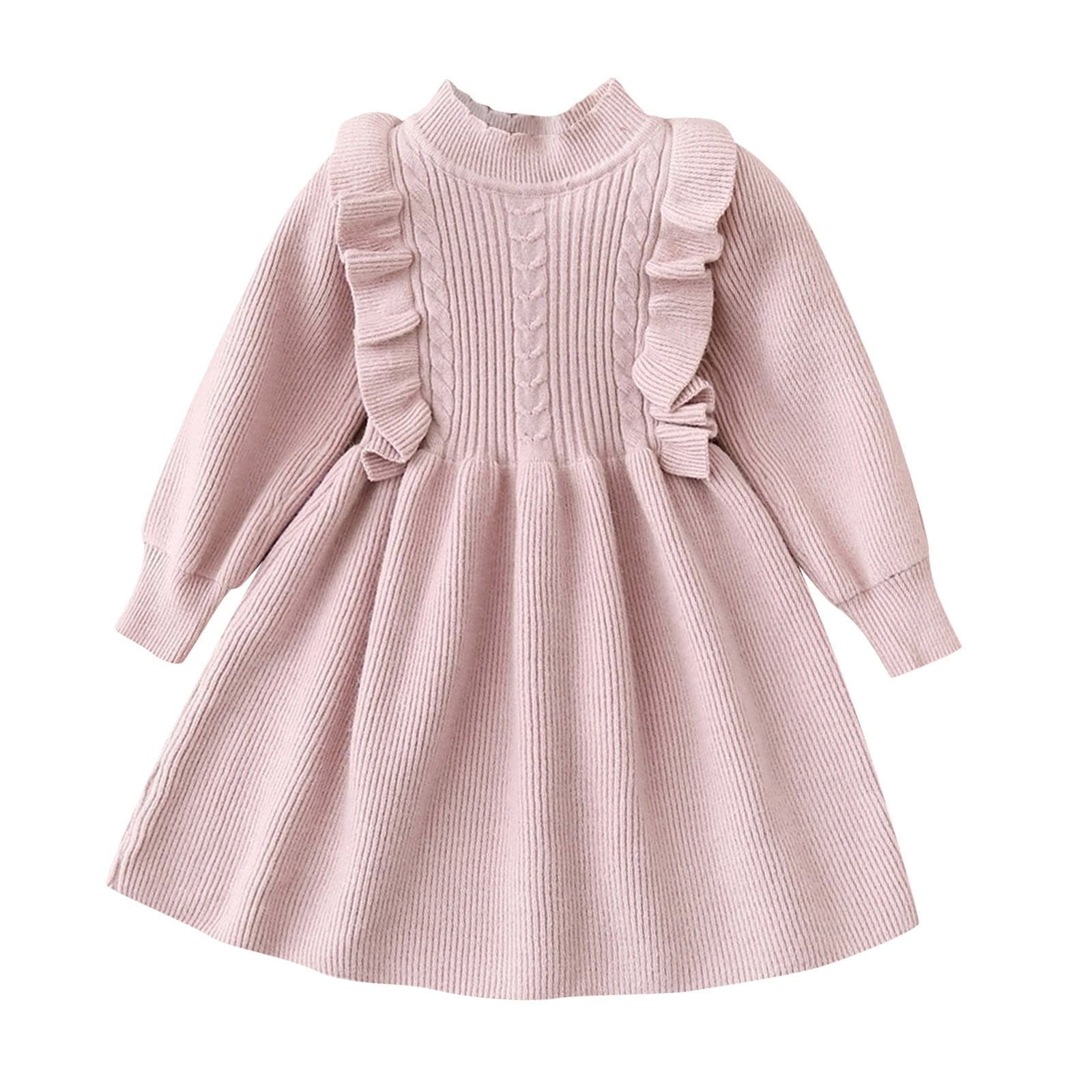 Little Girls Long Sleeve Patchwork Solid Sweater Princess Dress Outfits ...