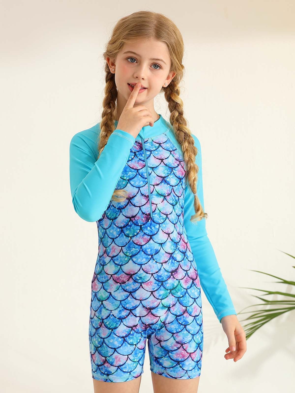 Little Girls Long Sleeve Rashguard One-Piece Swimsuit, Kids Zipper ...