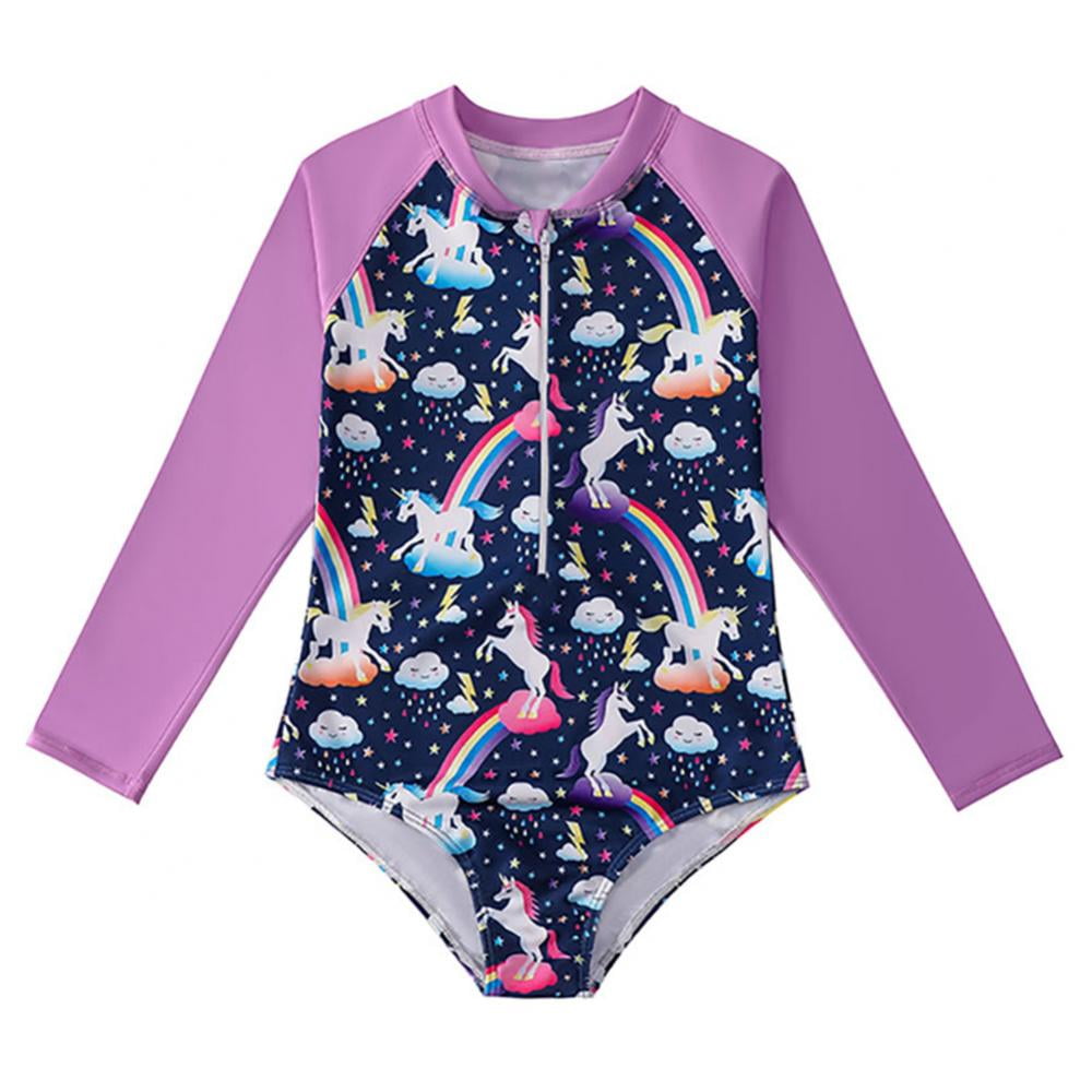 Little Girls Long Sleeve Swimsuit UPF 50+ Rashguard Mermaid Swimsuit ...