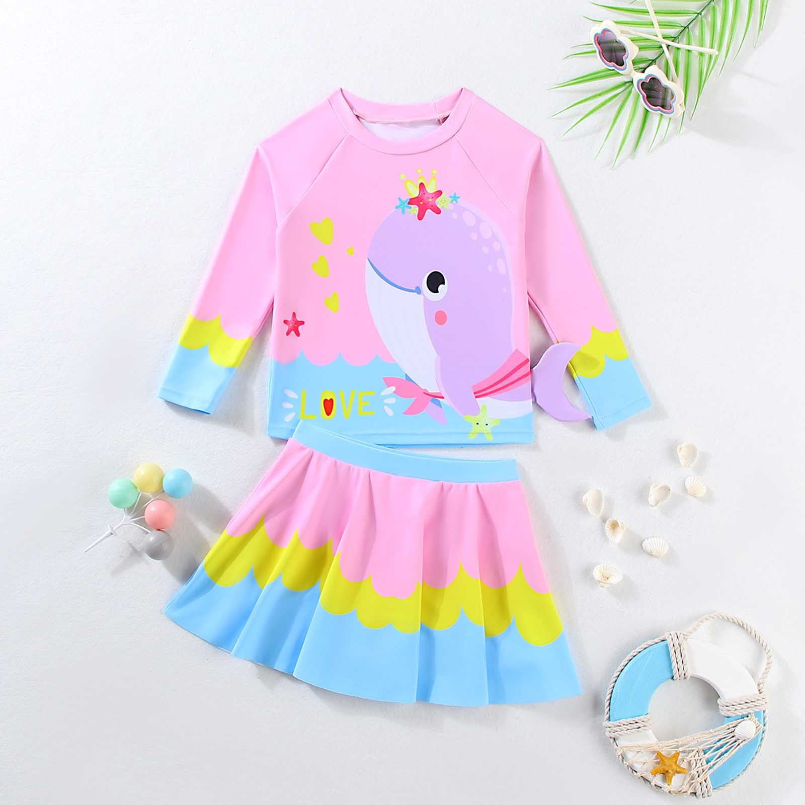 Little Girls Long Sleeve Top & Swim Skirts Quick Dry Rash Guard Upf 50 ...