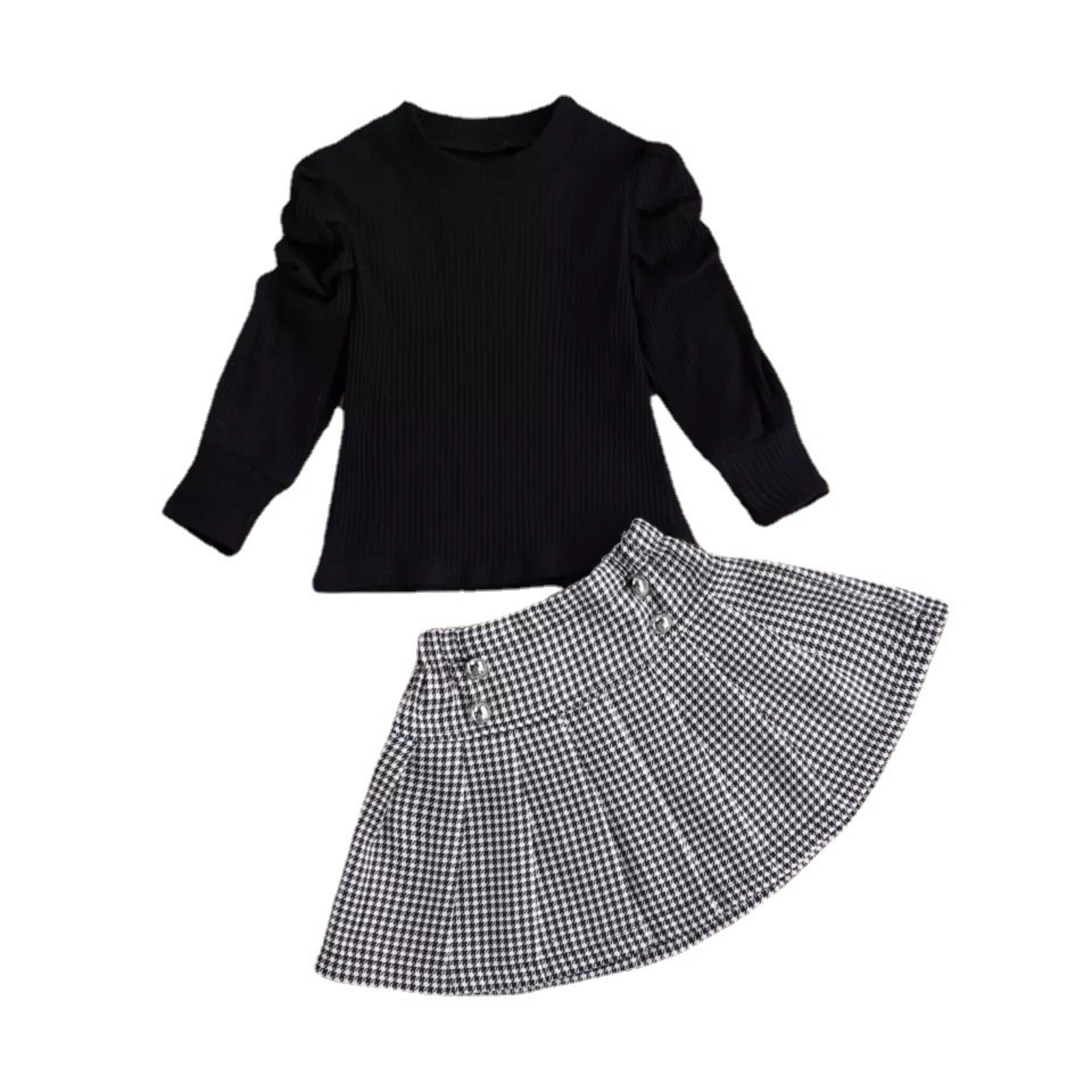 Little Girls Long-Sleeved Cotton Knitwear and Short Skirt Set for 1-7 ...
