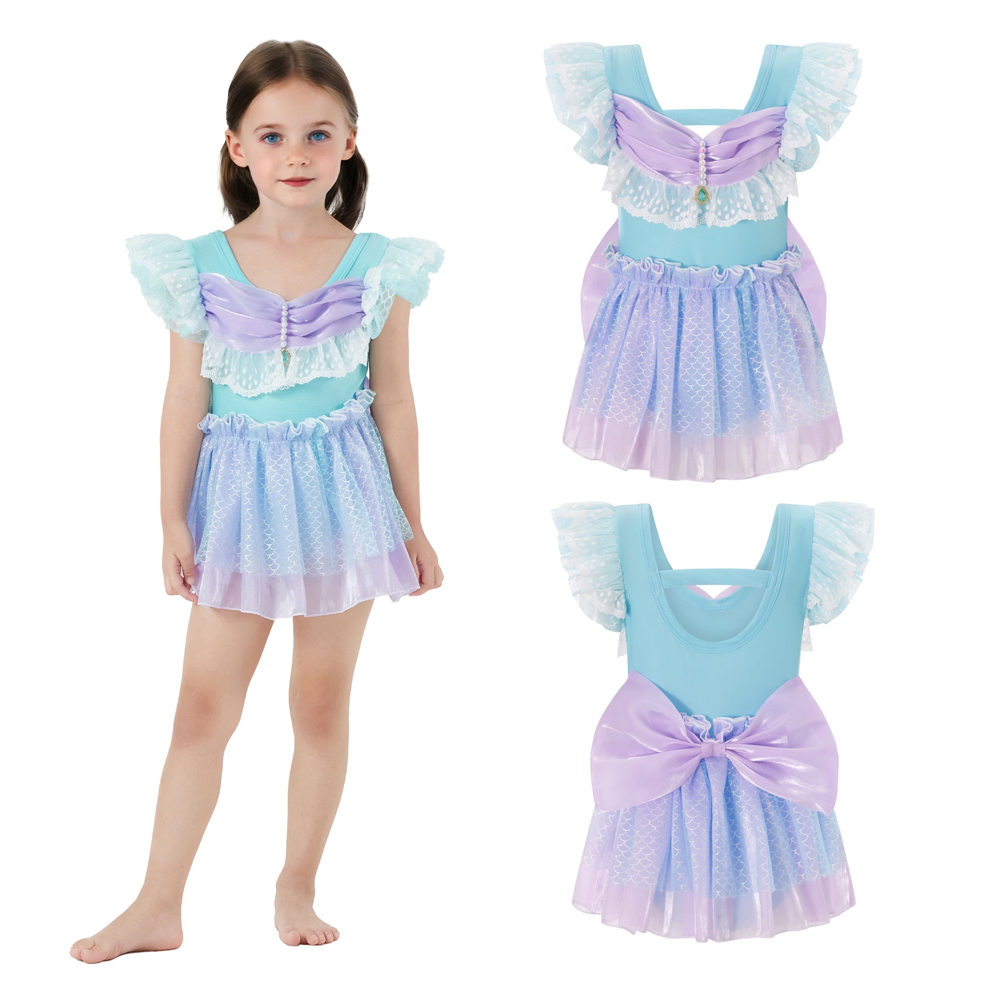 Little Girls Mermaid Costume One Piece Swimsuit for Kids Mermaid Fish ...