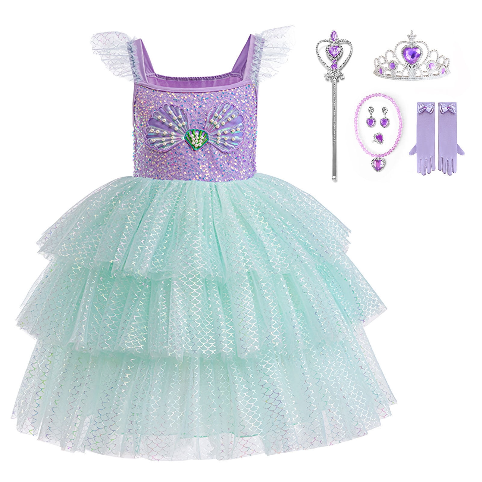 Little Girls Mermaid Costume Princess Birthday Outfit Dressed Up, 2-7Y ...