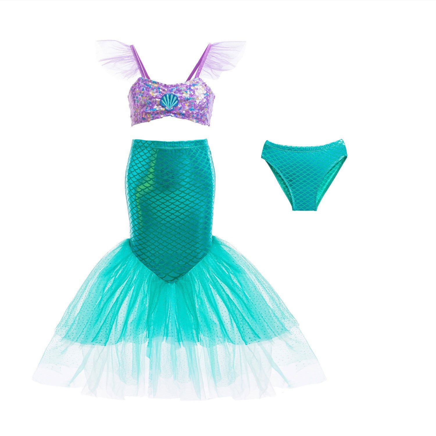 Little Girls Mermaid Costume Set 3PC Bathing Suit Beach Swimwear, Size ...