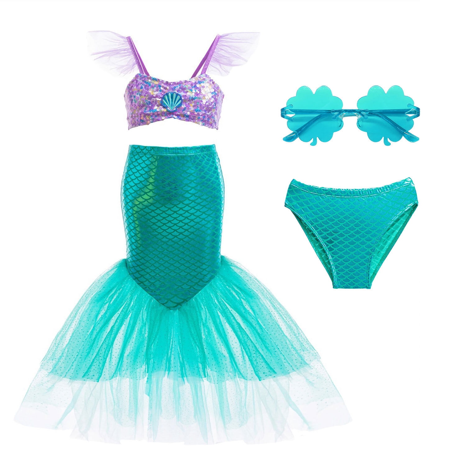 Little Girls Mermaid Costume w/Sunglasses Bathing Suit Beach Swimwear ...