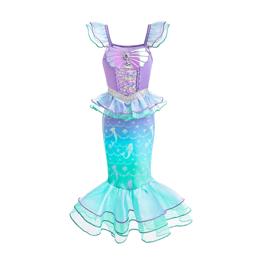 Little Girls Mermaid Princess Costume Birthday Dress Up Outfit 2-9 Year ...
