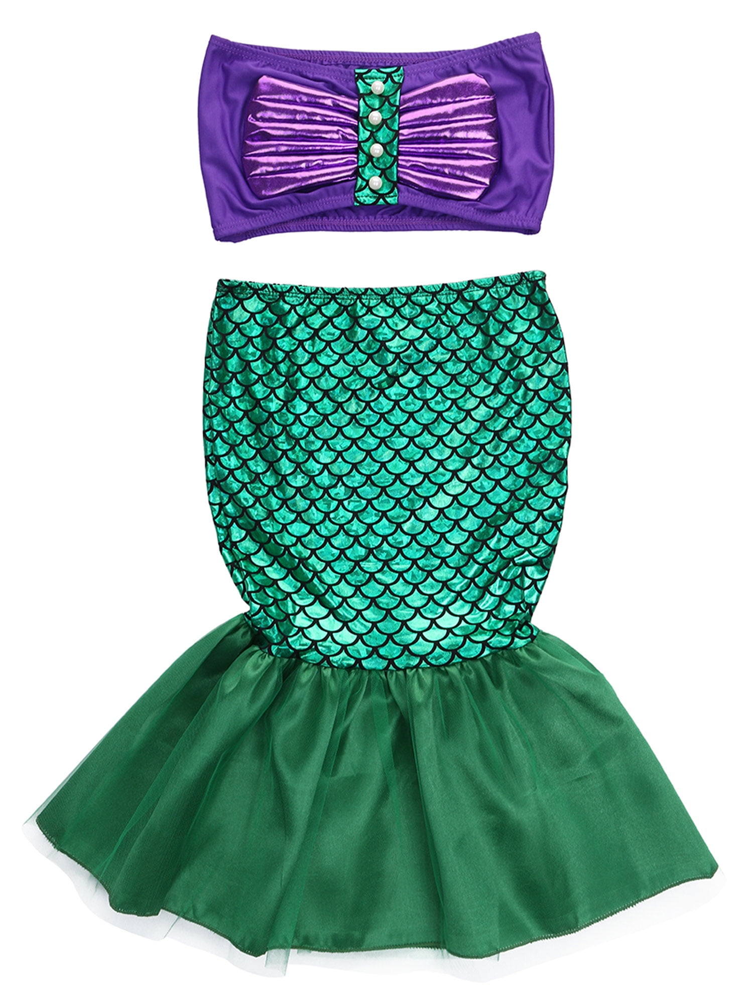 Little Girls Mermaid Swimwear Short Brassiere Tops Fish Tail Skirt 2ps ...