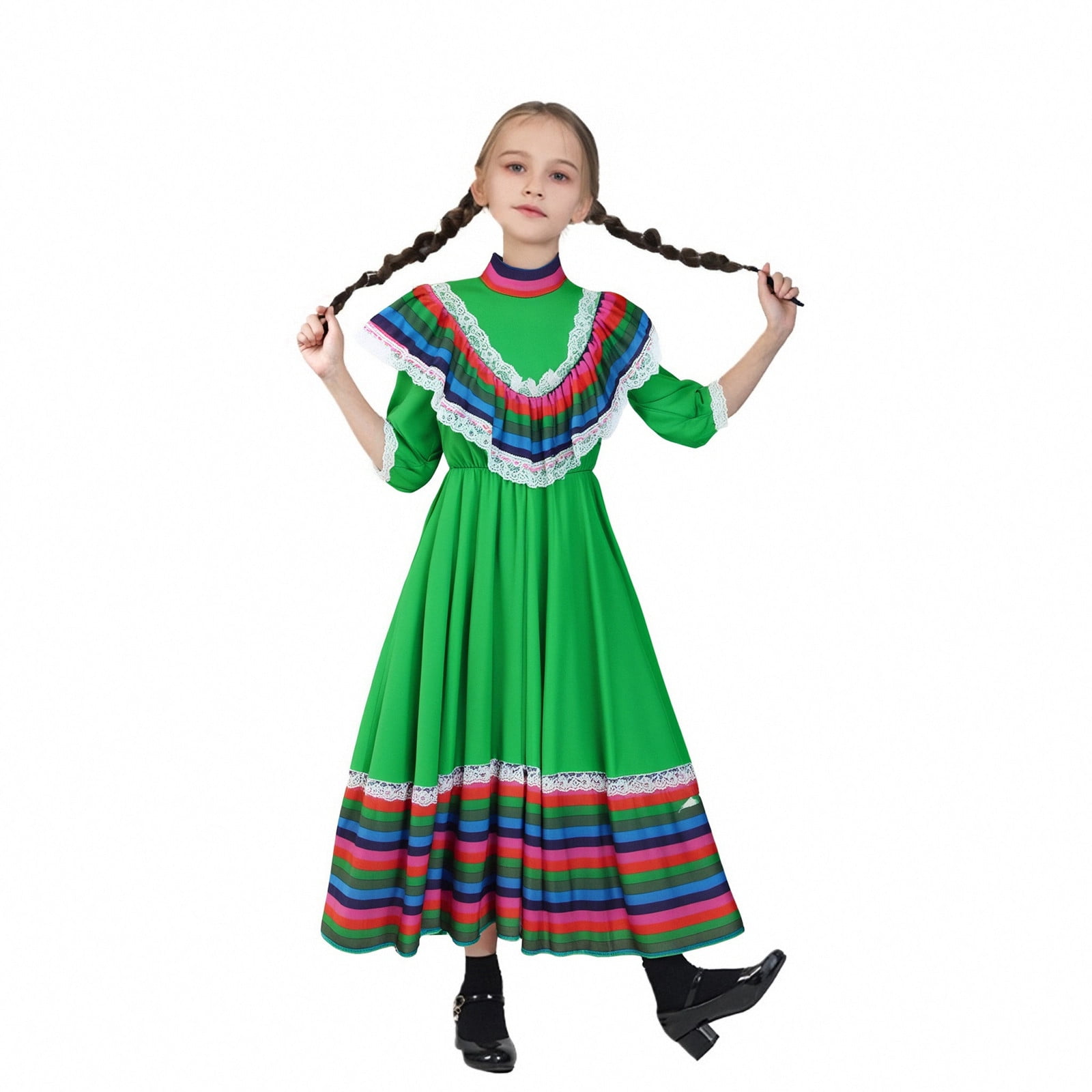Little Girls Mexican Long Sleeve Princess Dress Dance Party Dresses ...