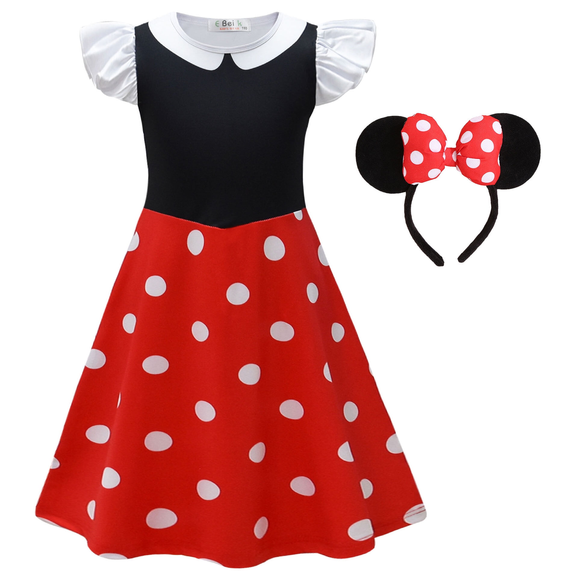 Little Girls Mini Mouse Dress w/Headband Polka Dots Princess Dress, 3 ...