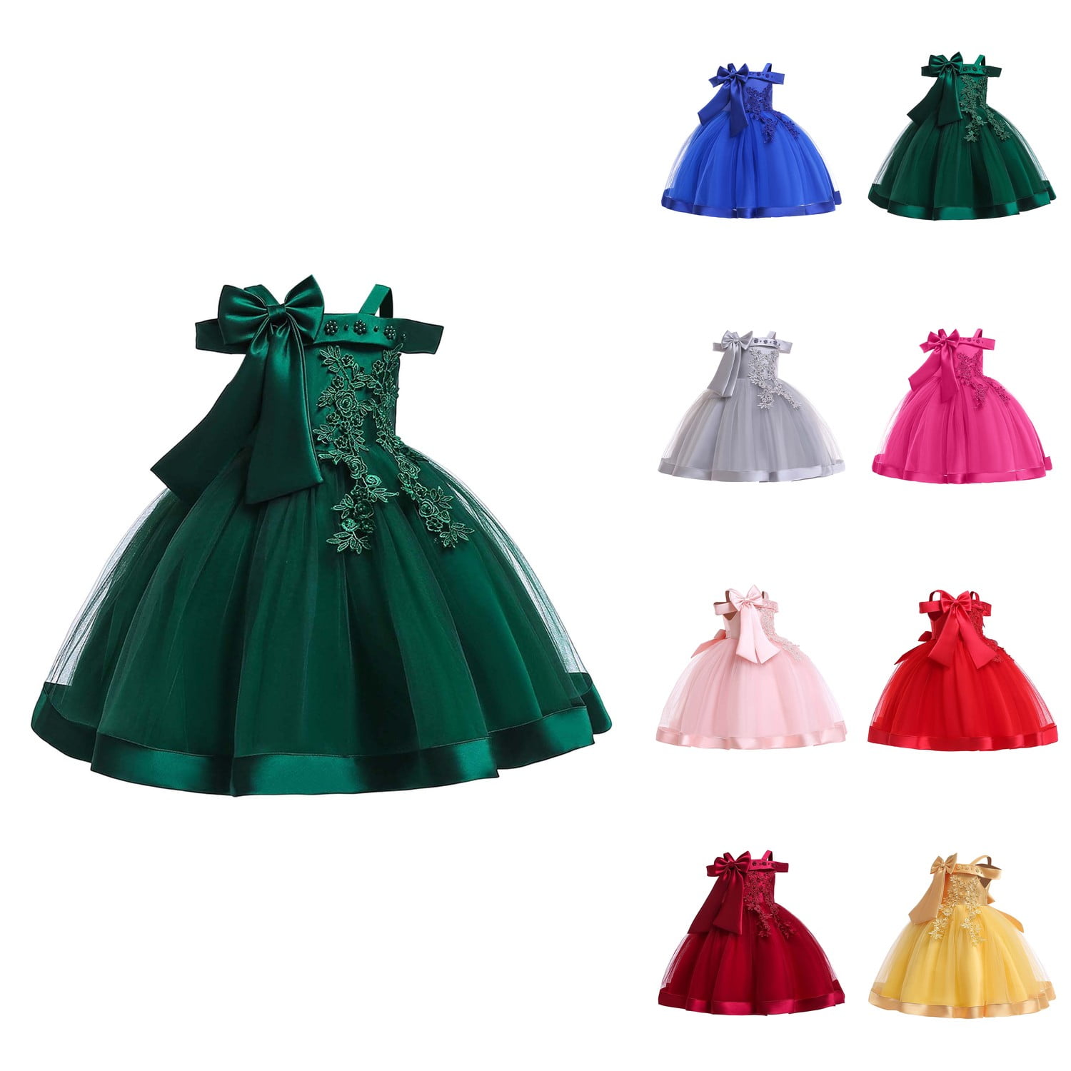 Little Girls' Off Shoulder Bow Evening Gown Princess Pageant Dress For ...