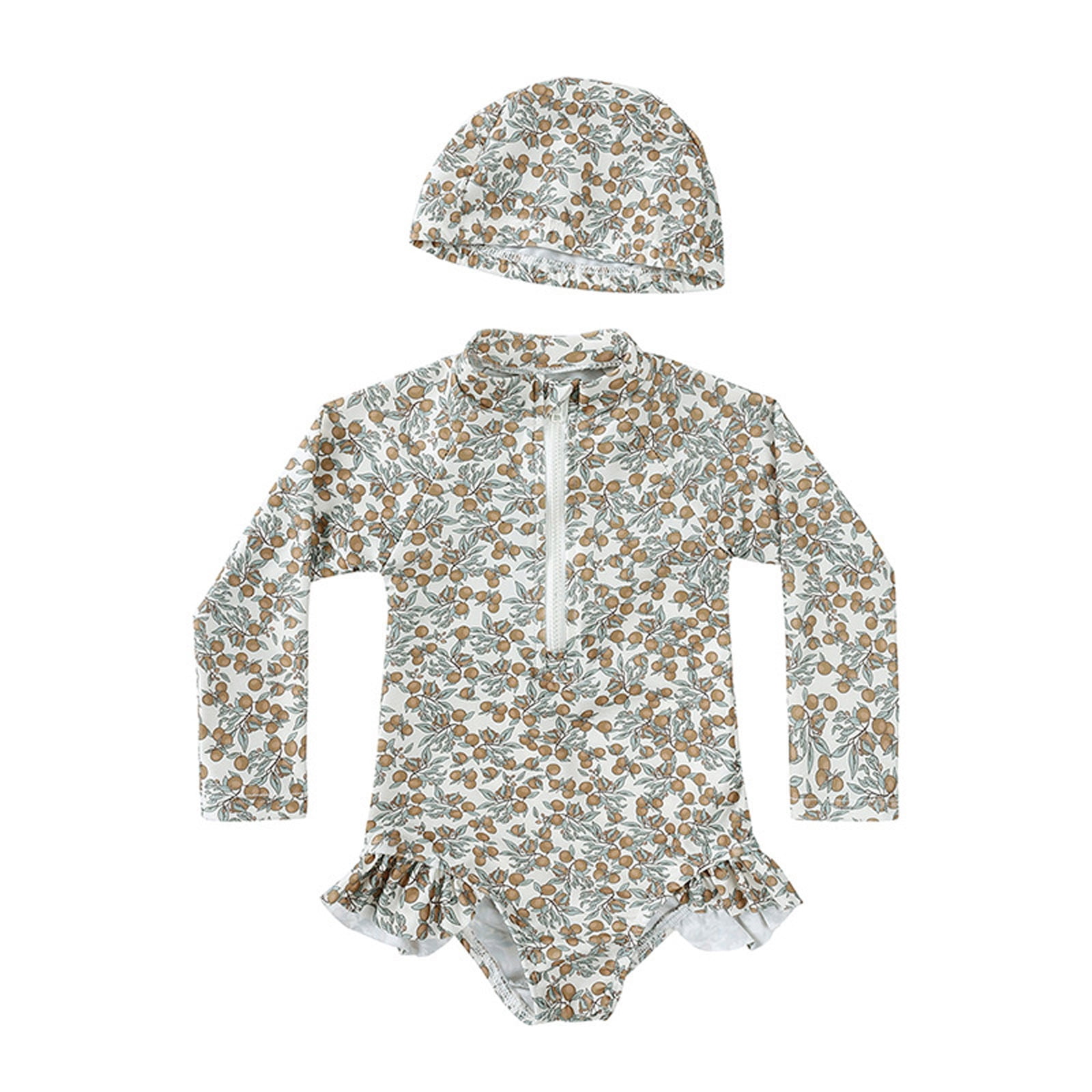 Little Girls One Piee Swimsuit Floral Print Ruffled Hem Bathing Suits 2 ...