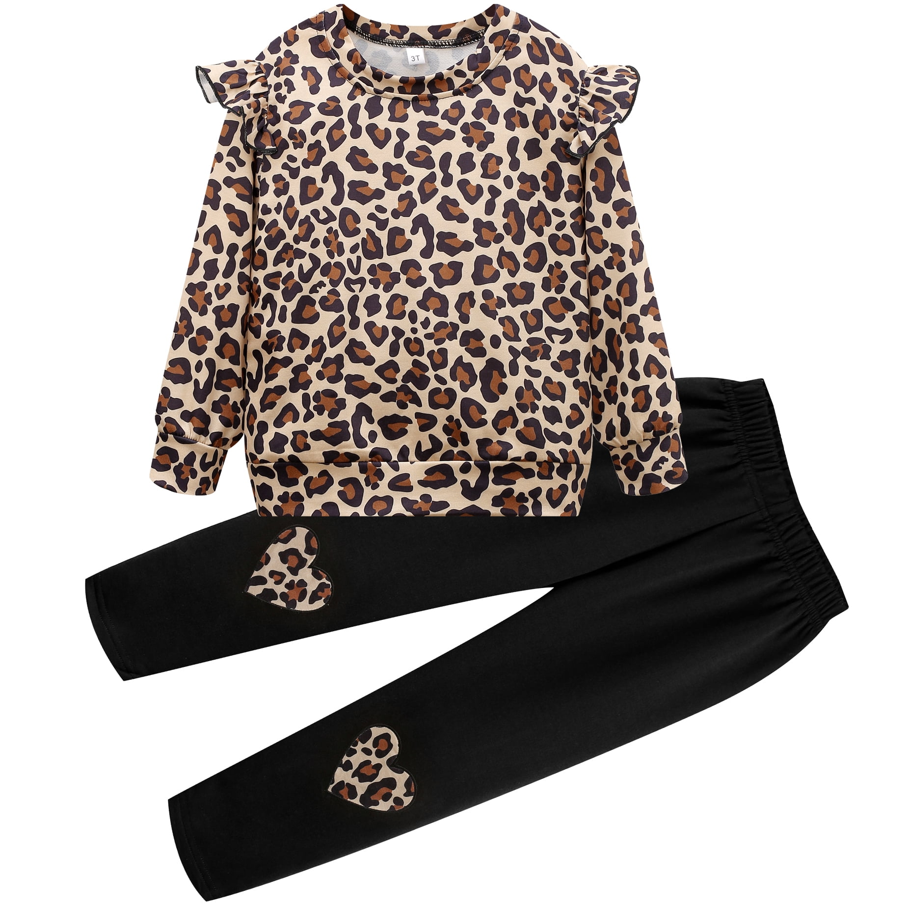 Little Girls Outfit Casual Leopard Sweatshirt Top Leggings Set Toddler ...