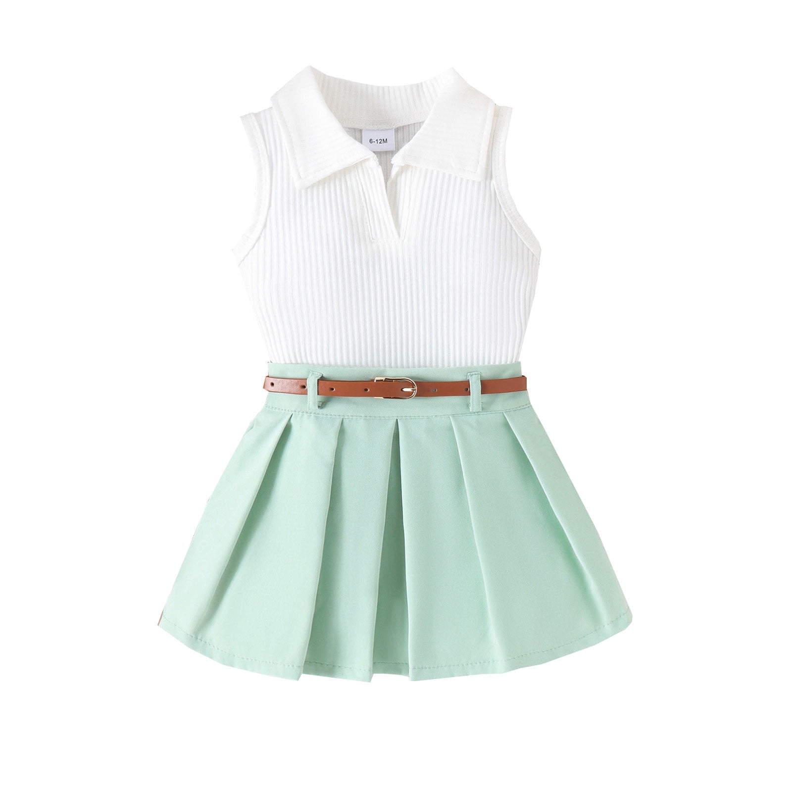 Little Girls Outfit Set 2Pcs Solid Sleeveless Ribbed Tops Vest Pleated ...