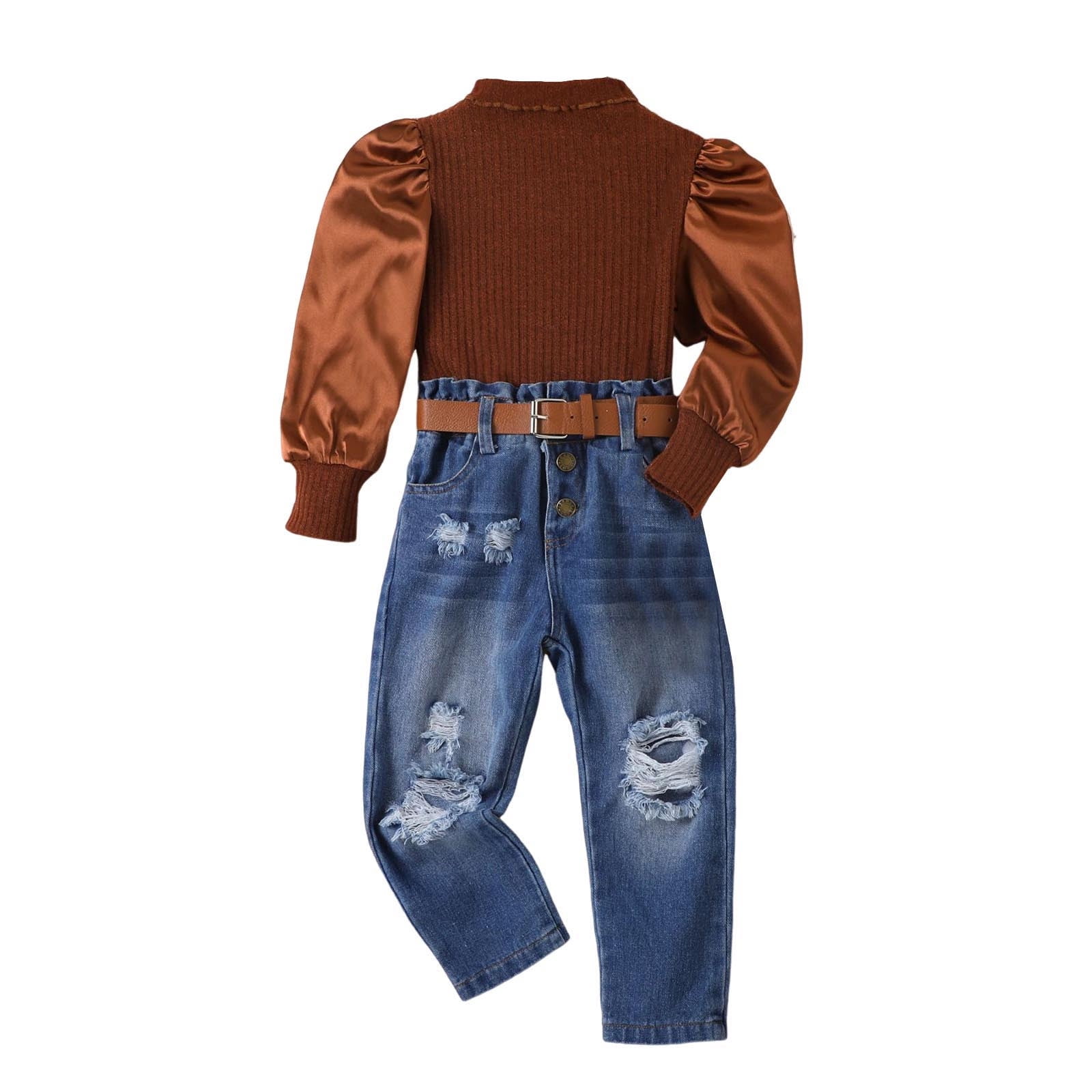 Little Girls Outfit Set 2Pcs Spring Winter Solid Cotton Ribbed Long ...