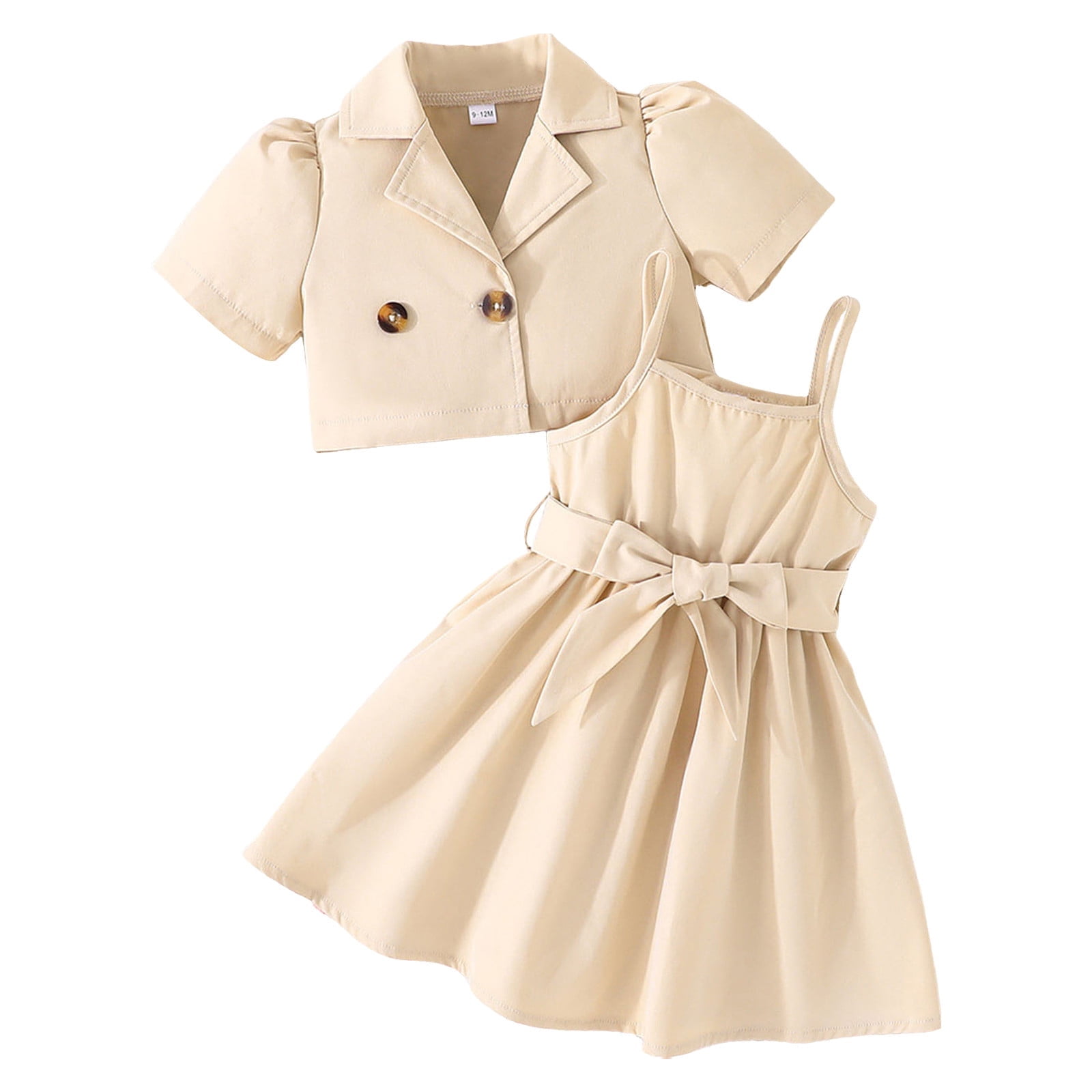 Little Girls Outfit Set 3Pcs Summer Short Sleeve Solid Color Coat Dress ...