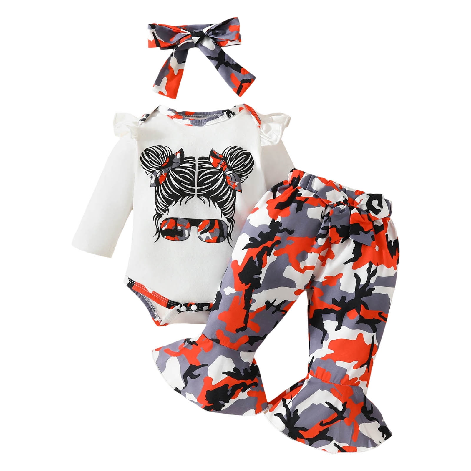 Little Girls Outfit Set 3Pcs Winter Long Sleeve Camouflage Color Prints ...