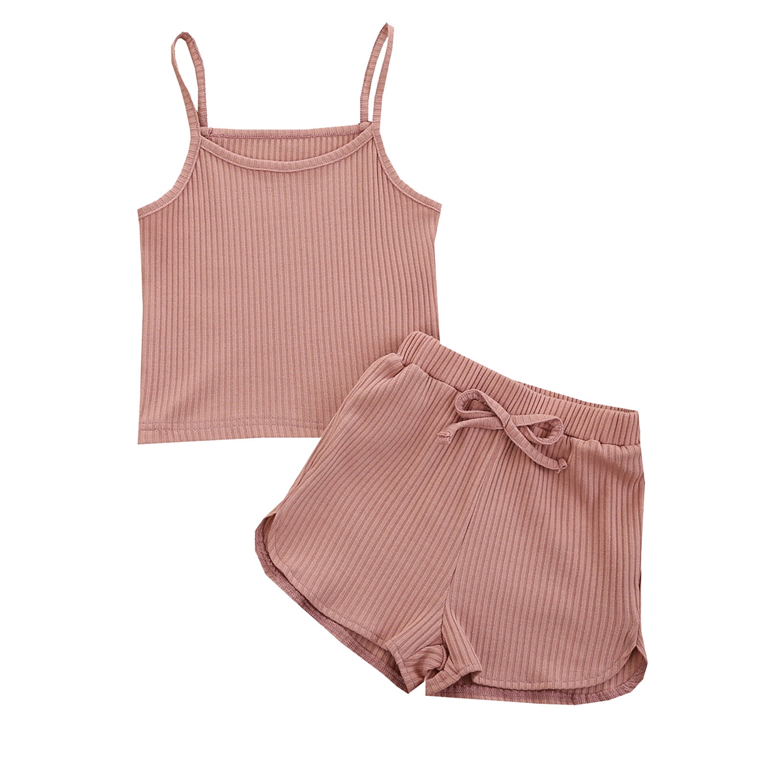 Little Girls Outfit Set Solid Pullover Sleeveles Ribbed Casual Sports ...