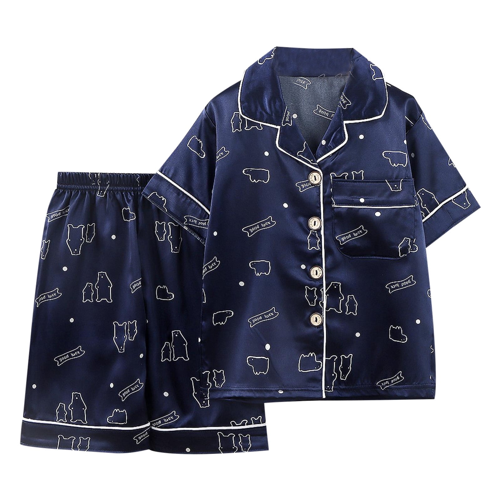 Little Girls Outfit Sets Home Wear Pajamas Cartoon Print Thin Lapel ...