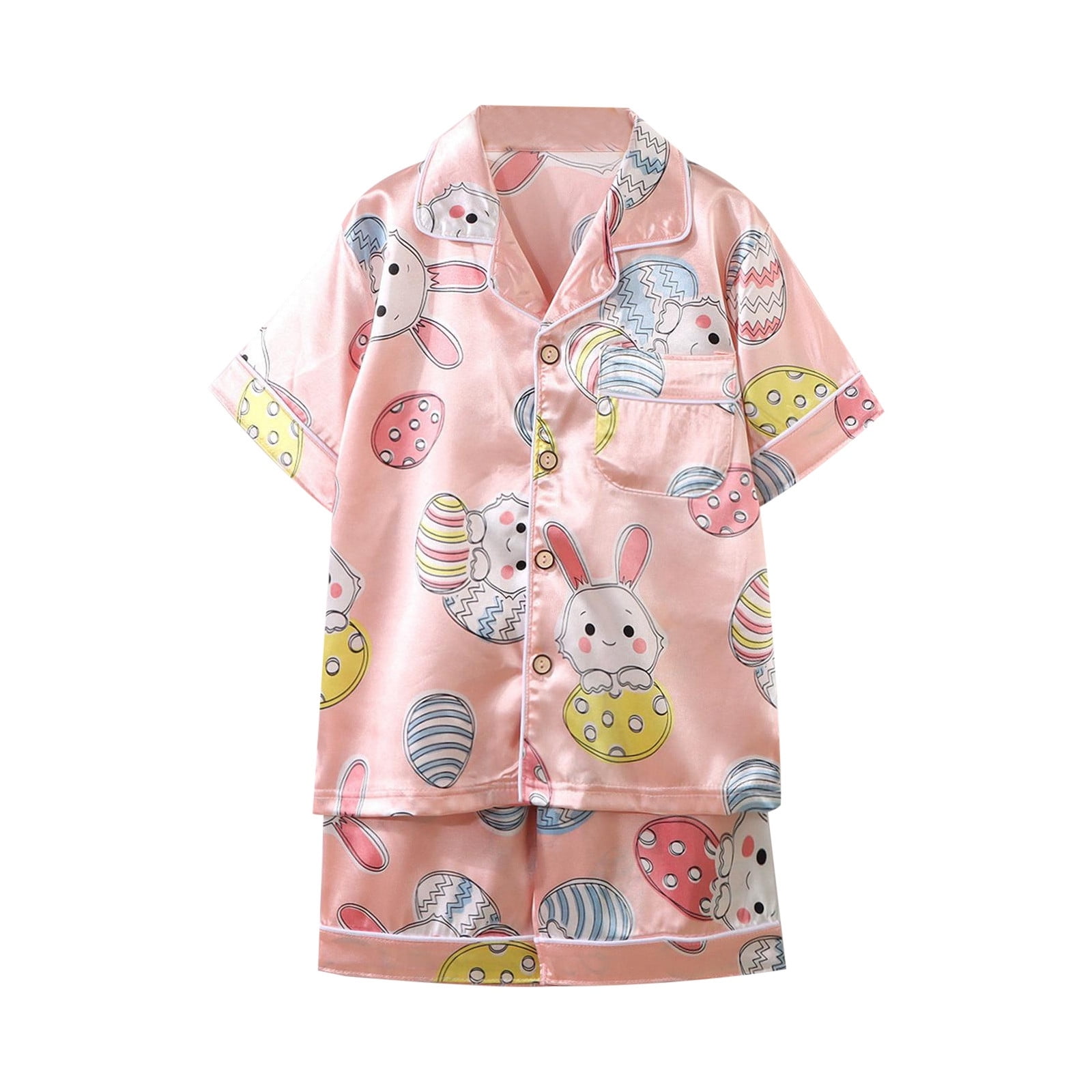 Little Girls Outfit Sets Home Wear Pajamas Cartoon Print Thin Lapel ...