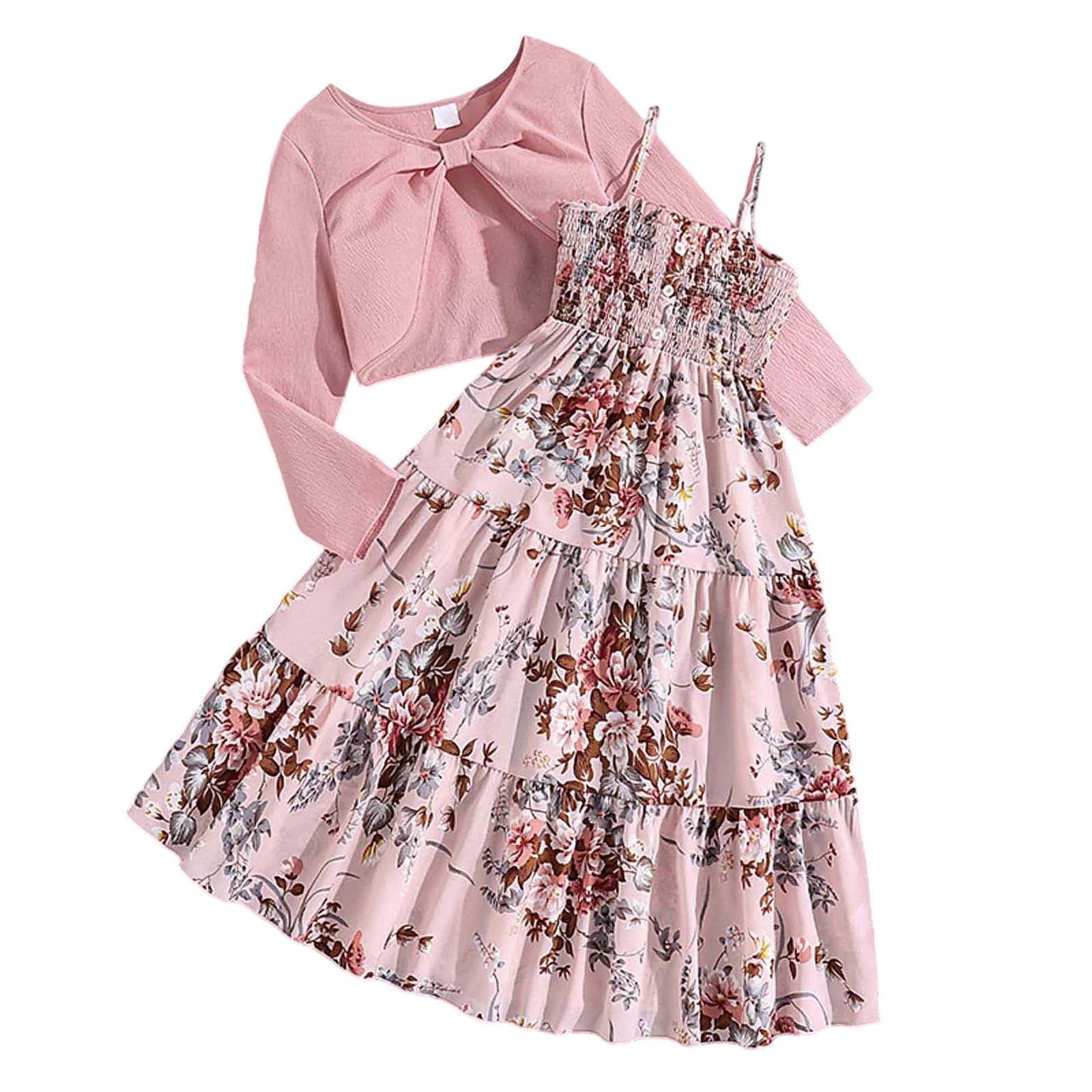 Little Girls Outfits 2 Piece Set Floral Print Sleeveless Dress With ...