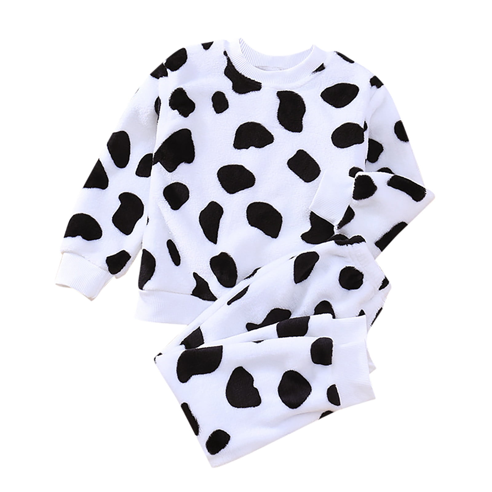 Little Girls Outfits 2Ocs Flannel Pajama Sets Cow Print Tops with Pants ...