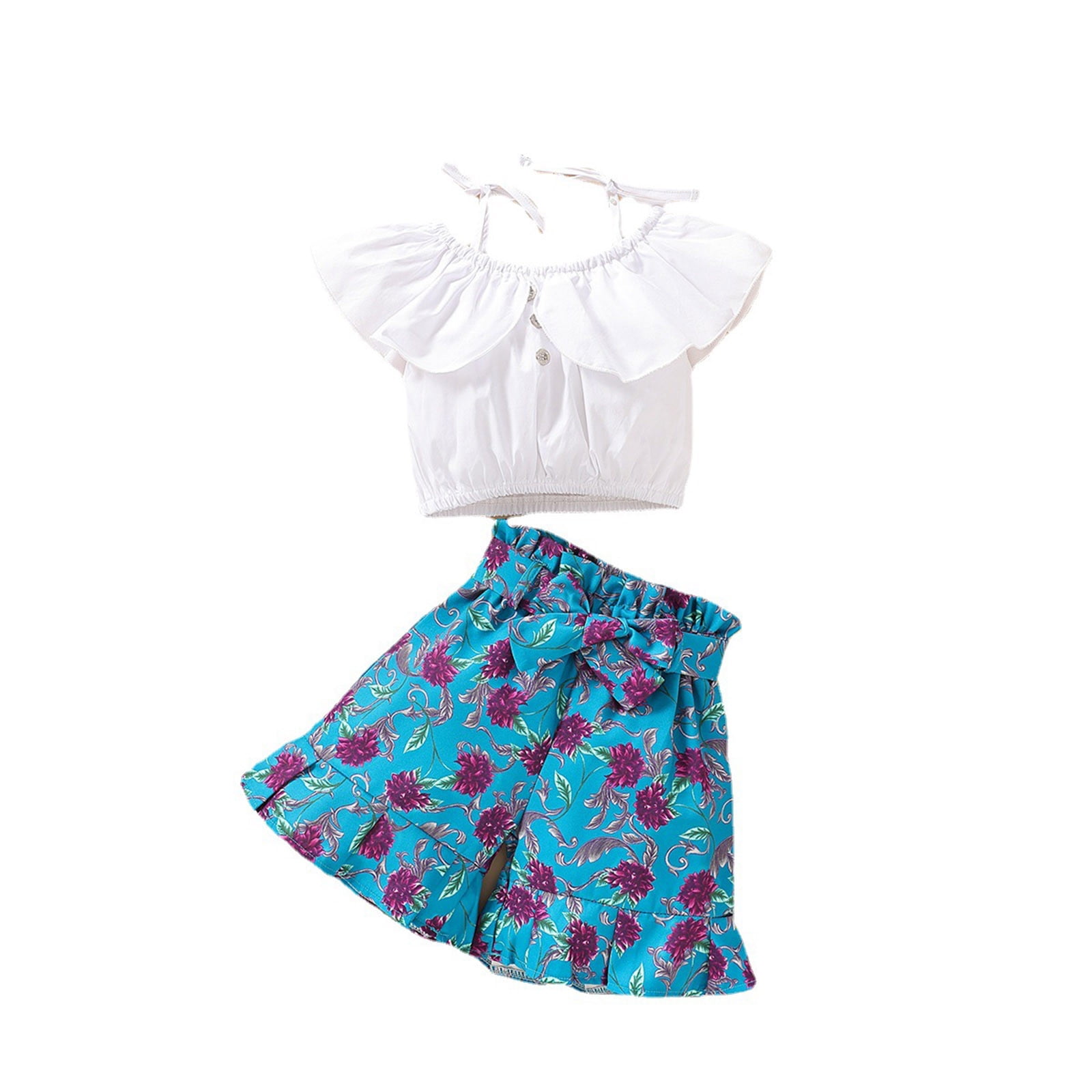 Little Girls Outfits Kids Spring Cotton Solid Short Sleeve Floral ...
