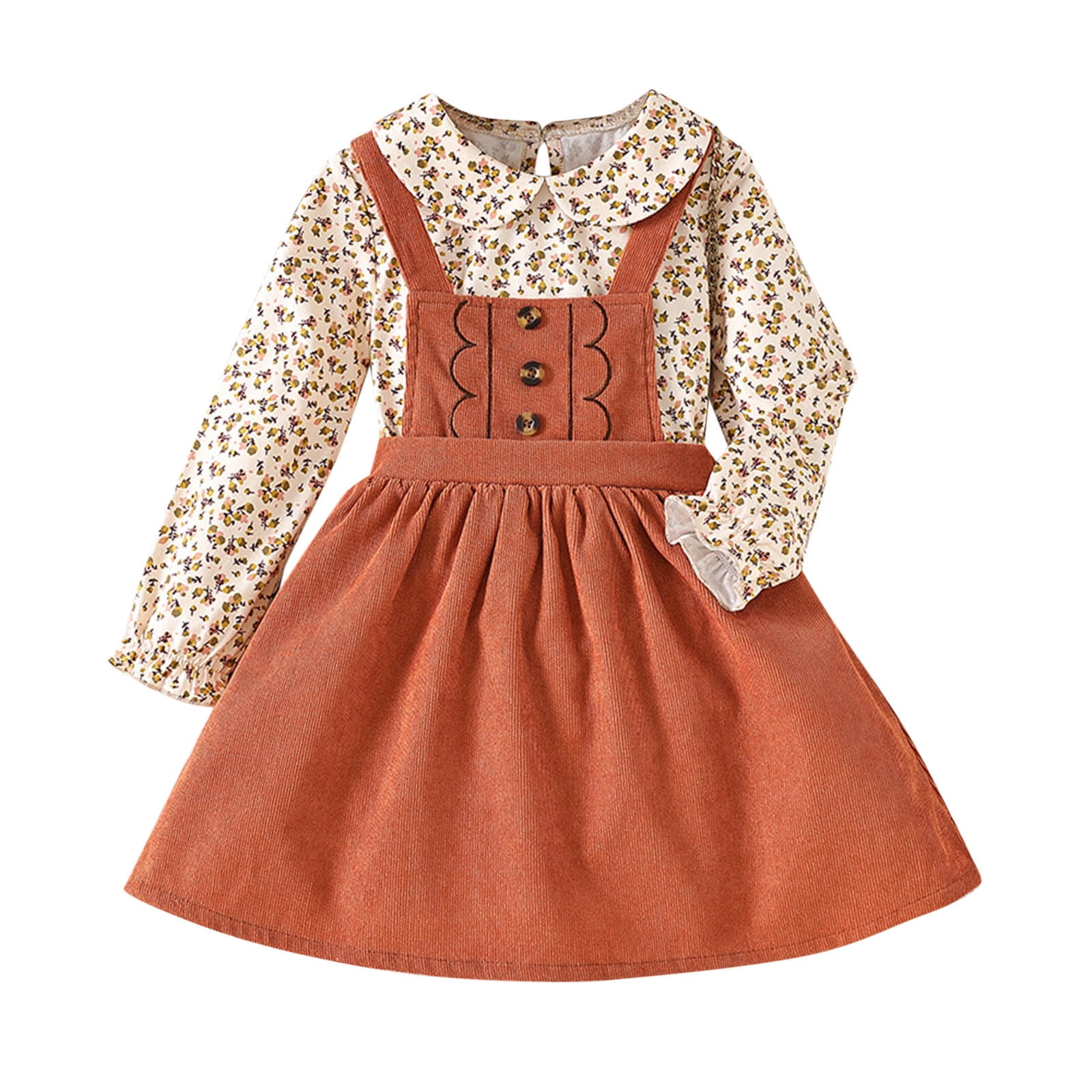 Little Girls Outfits Long Sleeve Floral T Shirt Overall Skirt Set Cute ...