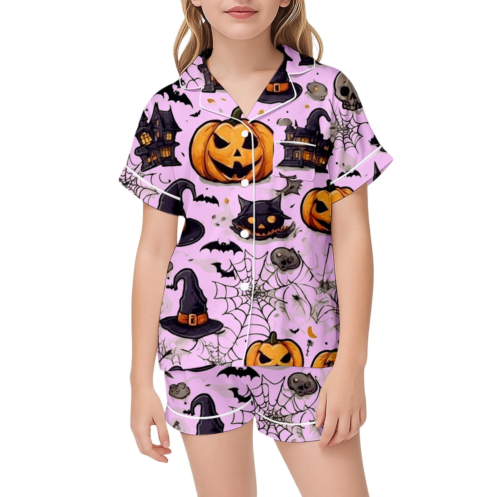 Little Girls Outfits Sets Ghost Pumpkin Skeleton Printed Soft Satin ...