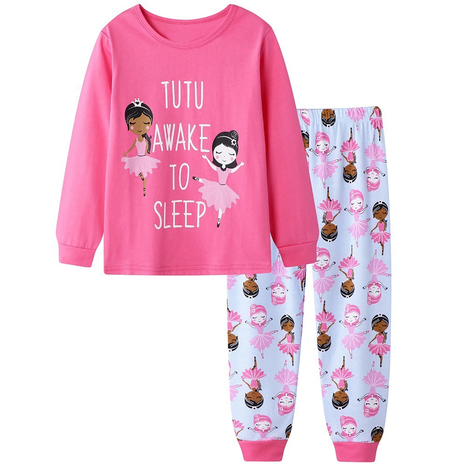 Little Girls Pajamas 2 Piece Pj's Long Sleeve Cartoon Sleepwear Clothes ...