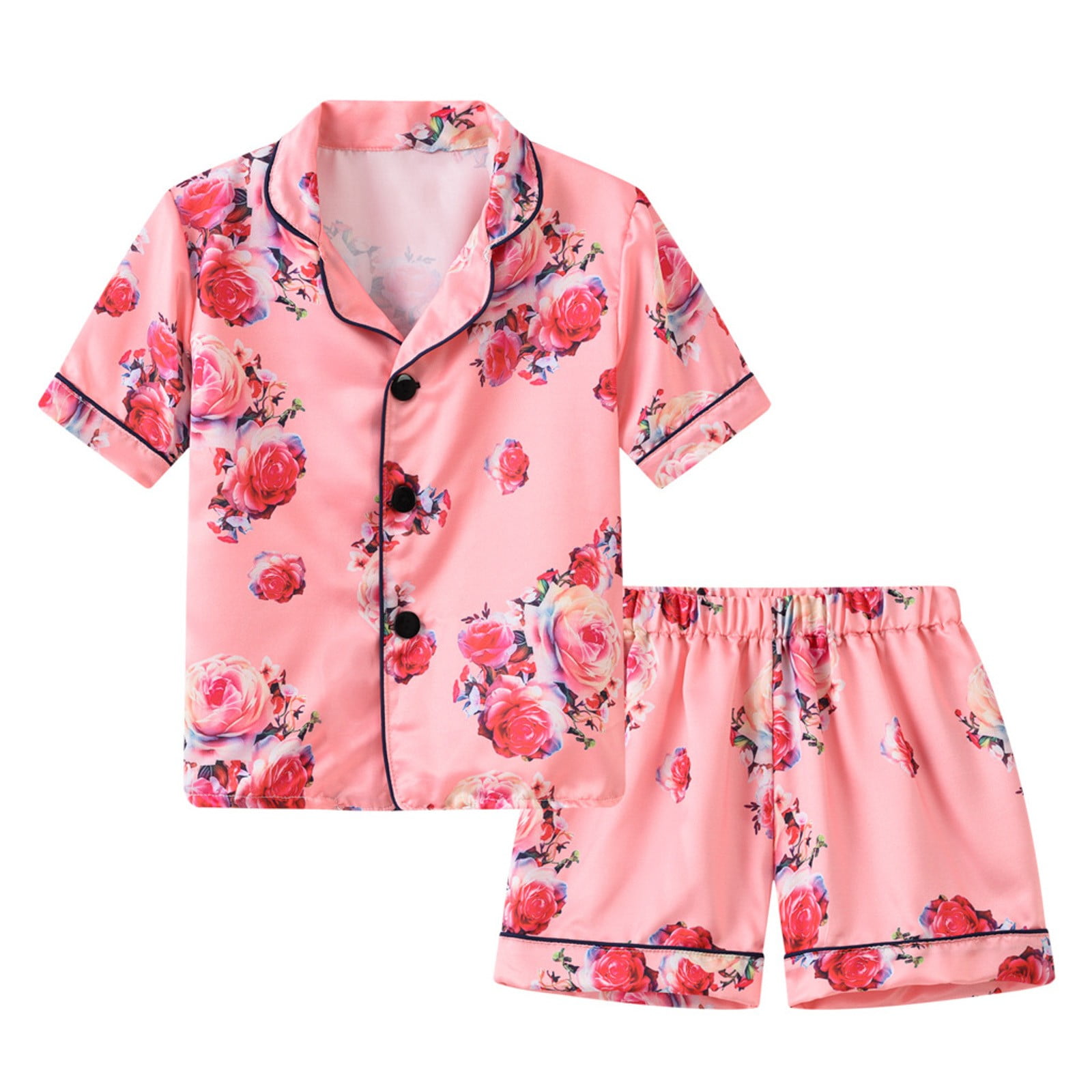 Little Girls Pajamas Silk Satin Short Sleeve Shirt and Shorts Set ...