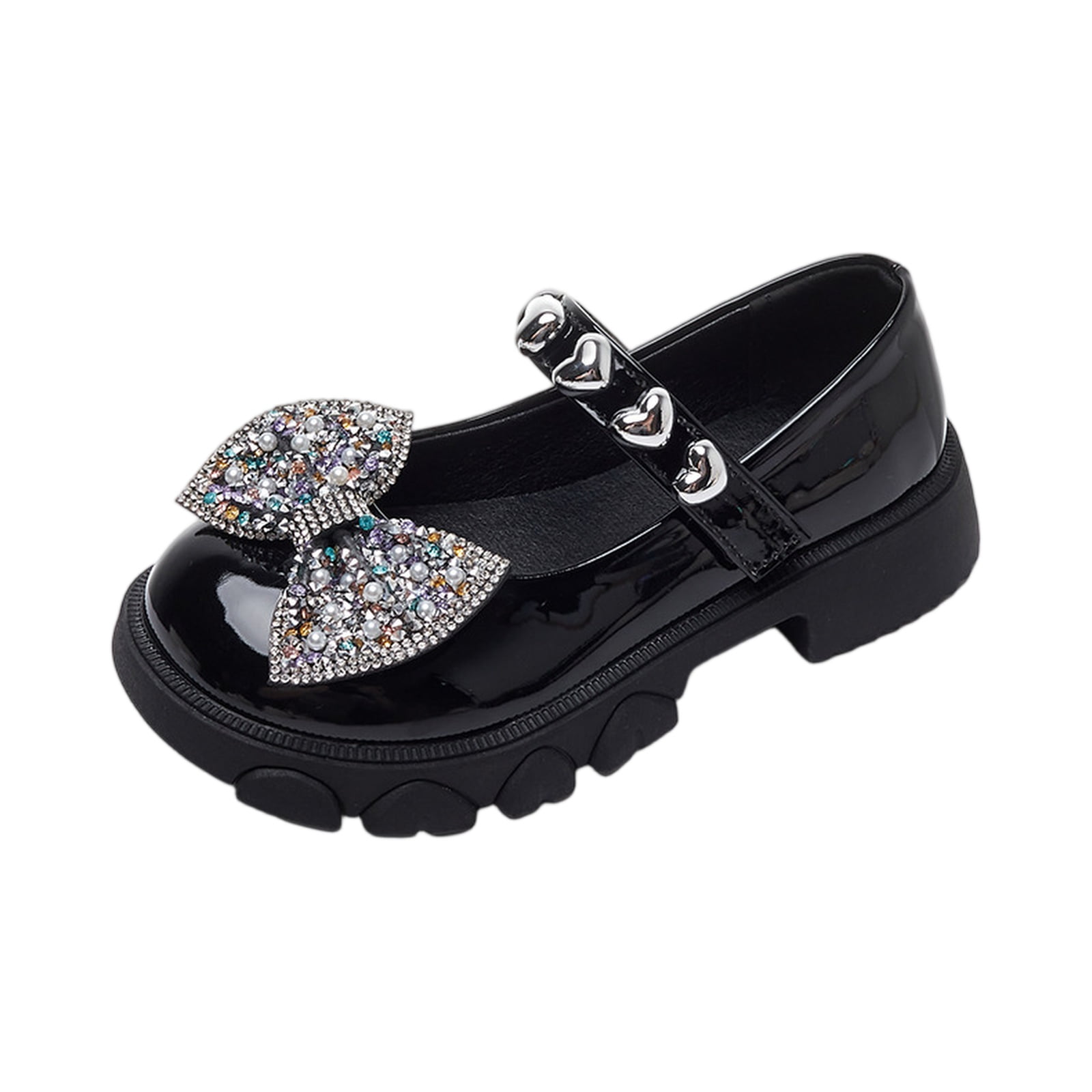 Little Girls Patent Leather Slip-On Penny Loafer Glitter Bow Low Heel ...