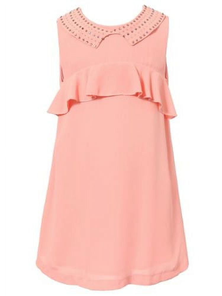 Little Girls Pink Ruffle Diamond Detail Neck Sundress 3/4 - Walmart.com