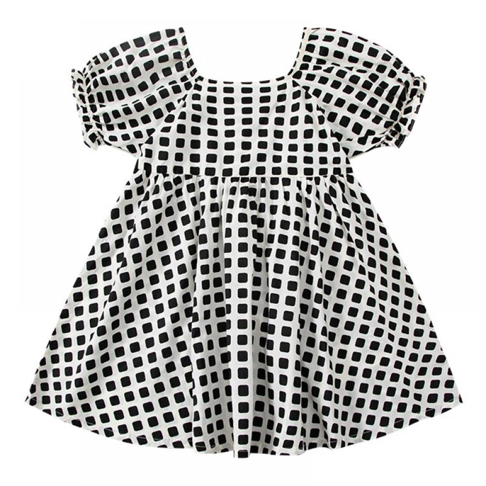 Little Girls Plaid Dress Summer Square Neck Short Sleeved Cotton Dress ...