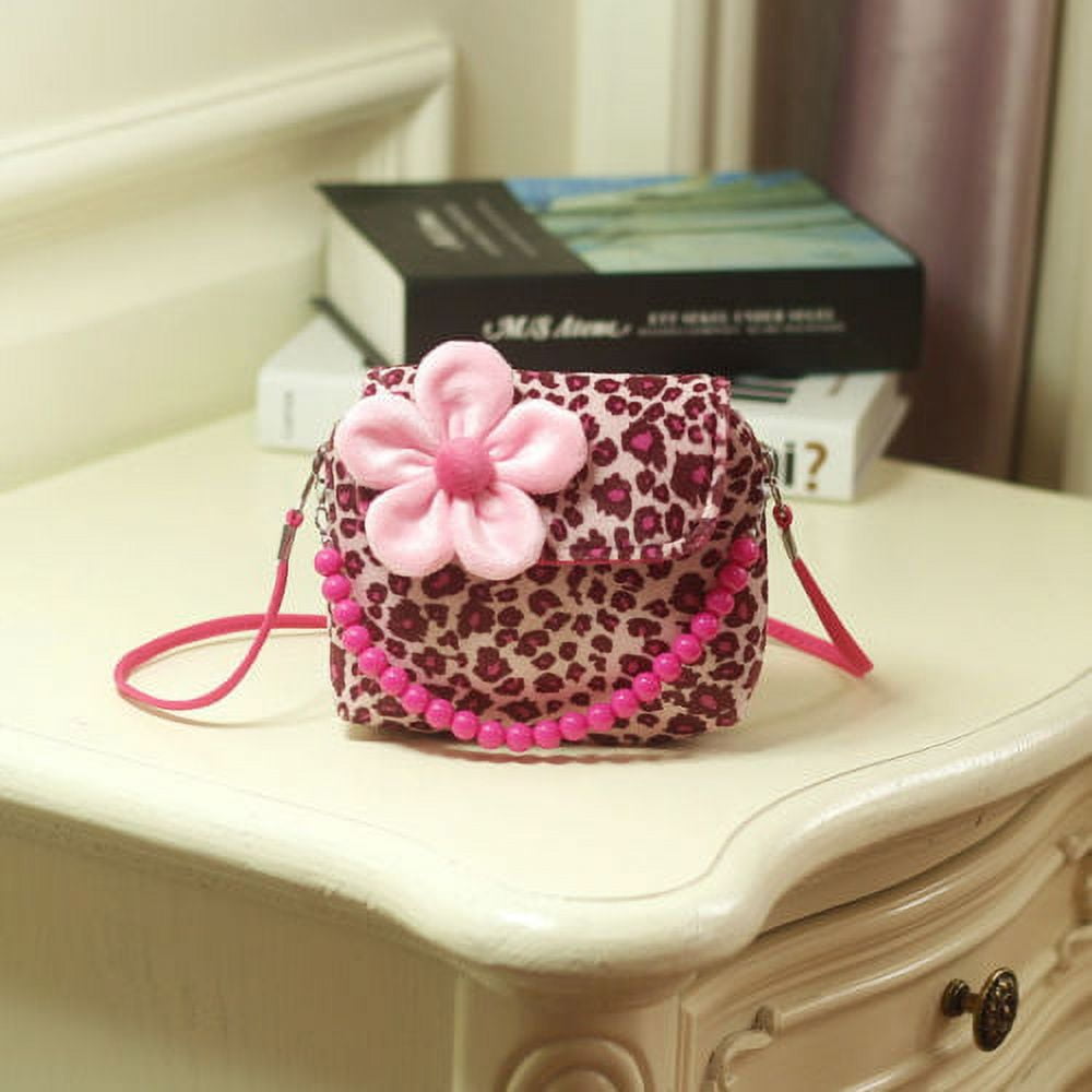 Little Girls Plush Crossbody Bead Chain Flower Zipper Princess Handbag ...