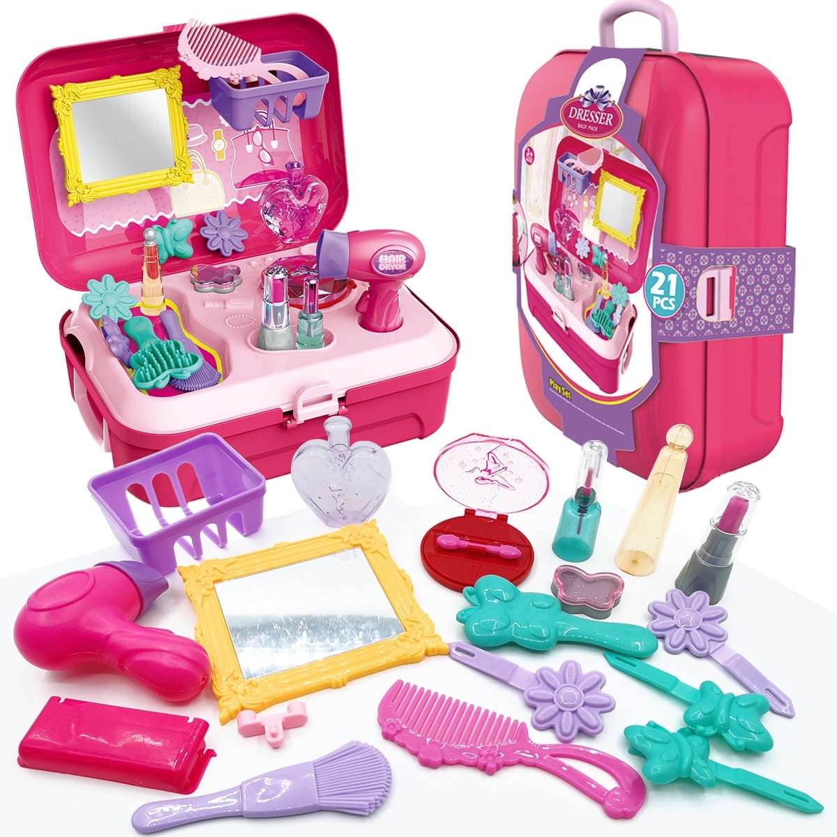 21 Pcs Pretend Play Makeup Set for Girls, Kids Make Up with Carry Case ...