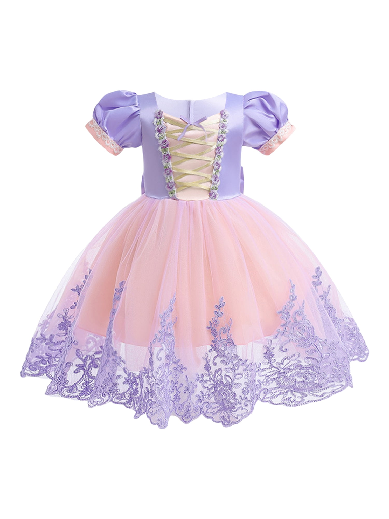 Little Girls Princess Dress Puff Sleeve Tulle Lace Dress Costume ...